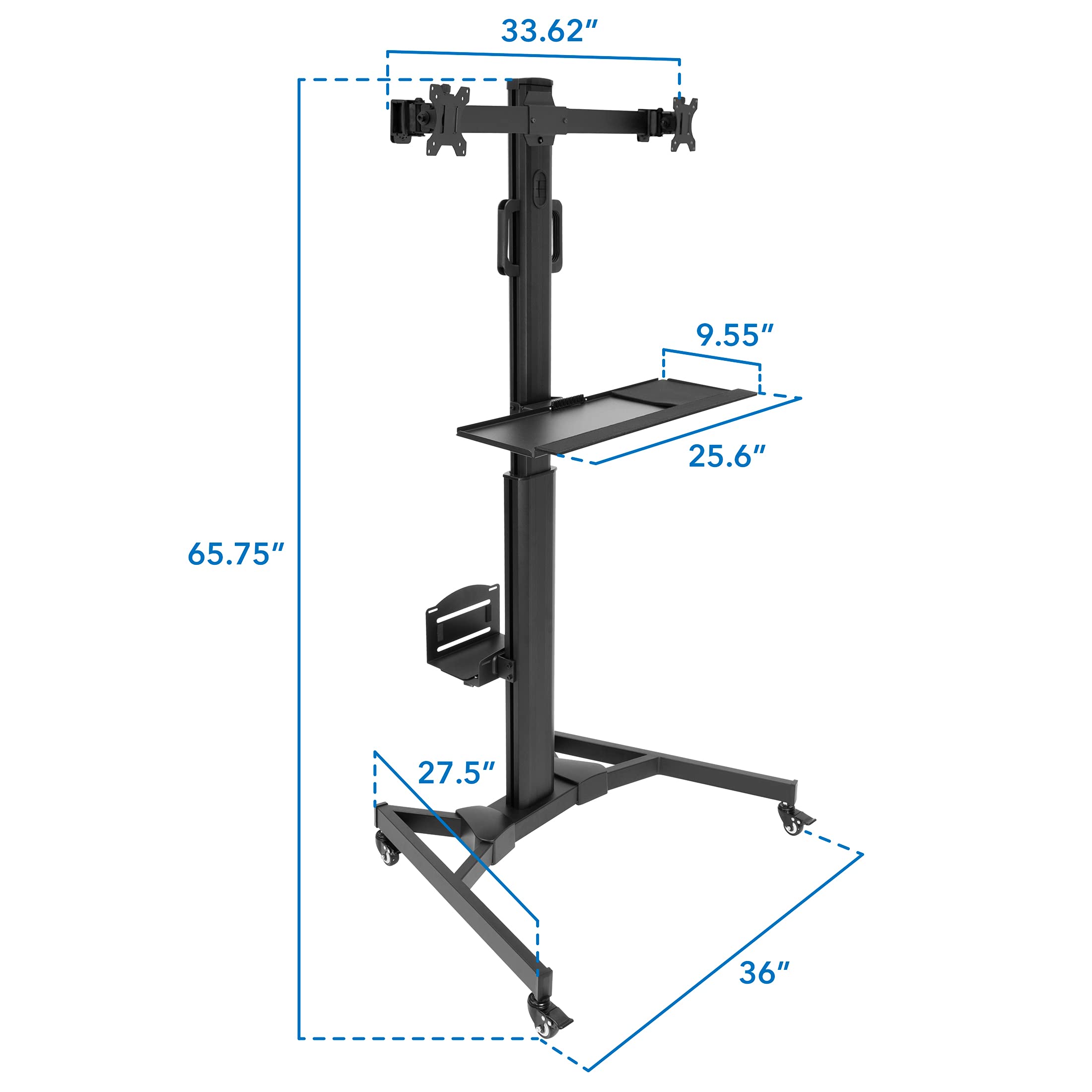 Dual Monitor Computer Cart – Mobile Standing Desk with Wheels, Rolling ...