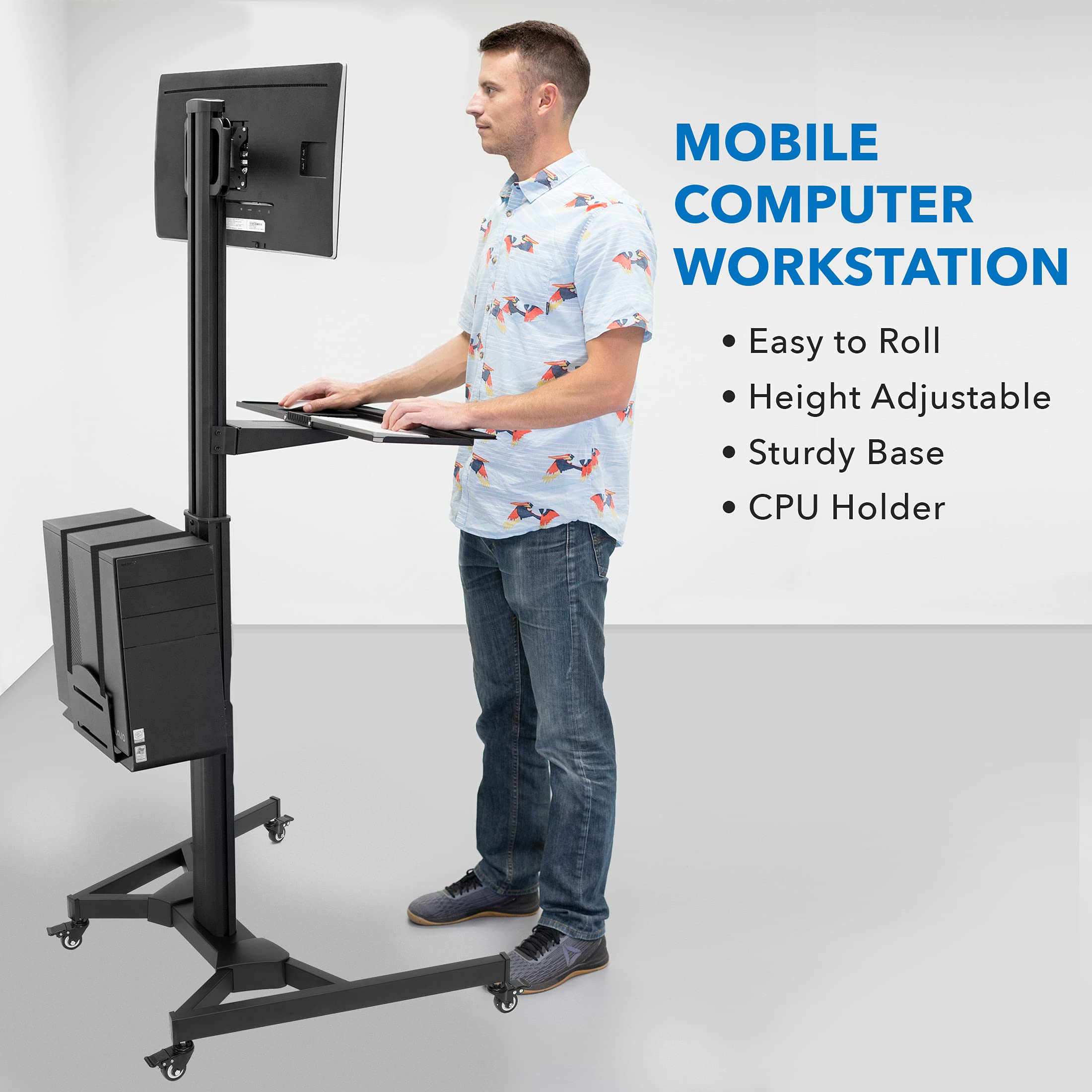Computer Cart Mobile Desk Workstation with Monitor Mount for Screen up ...