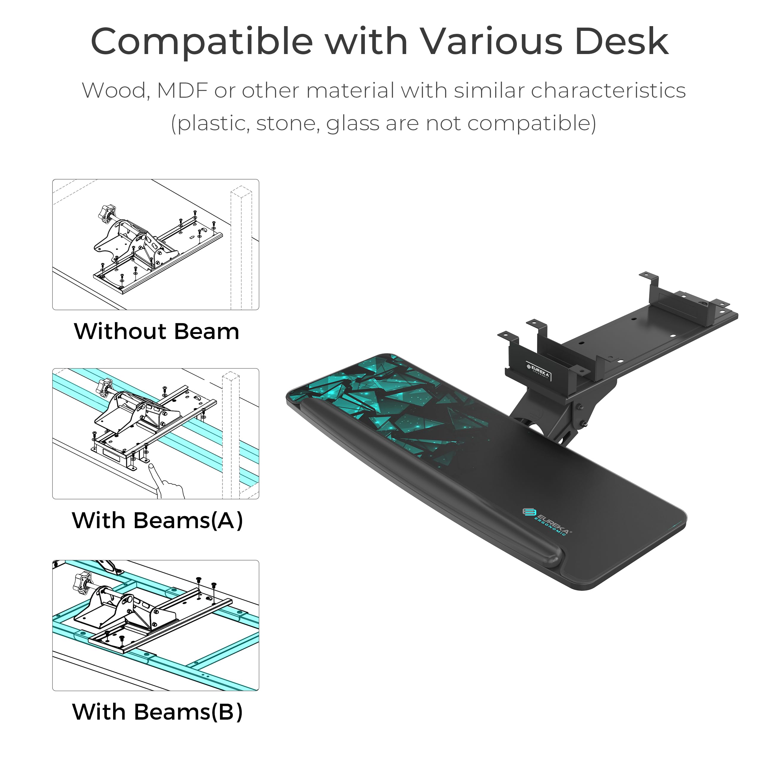 Height Adjustable Mouse & Keyboard Tray Under Desk, 28x10'' Large Slide ...