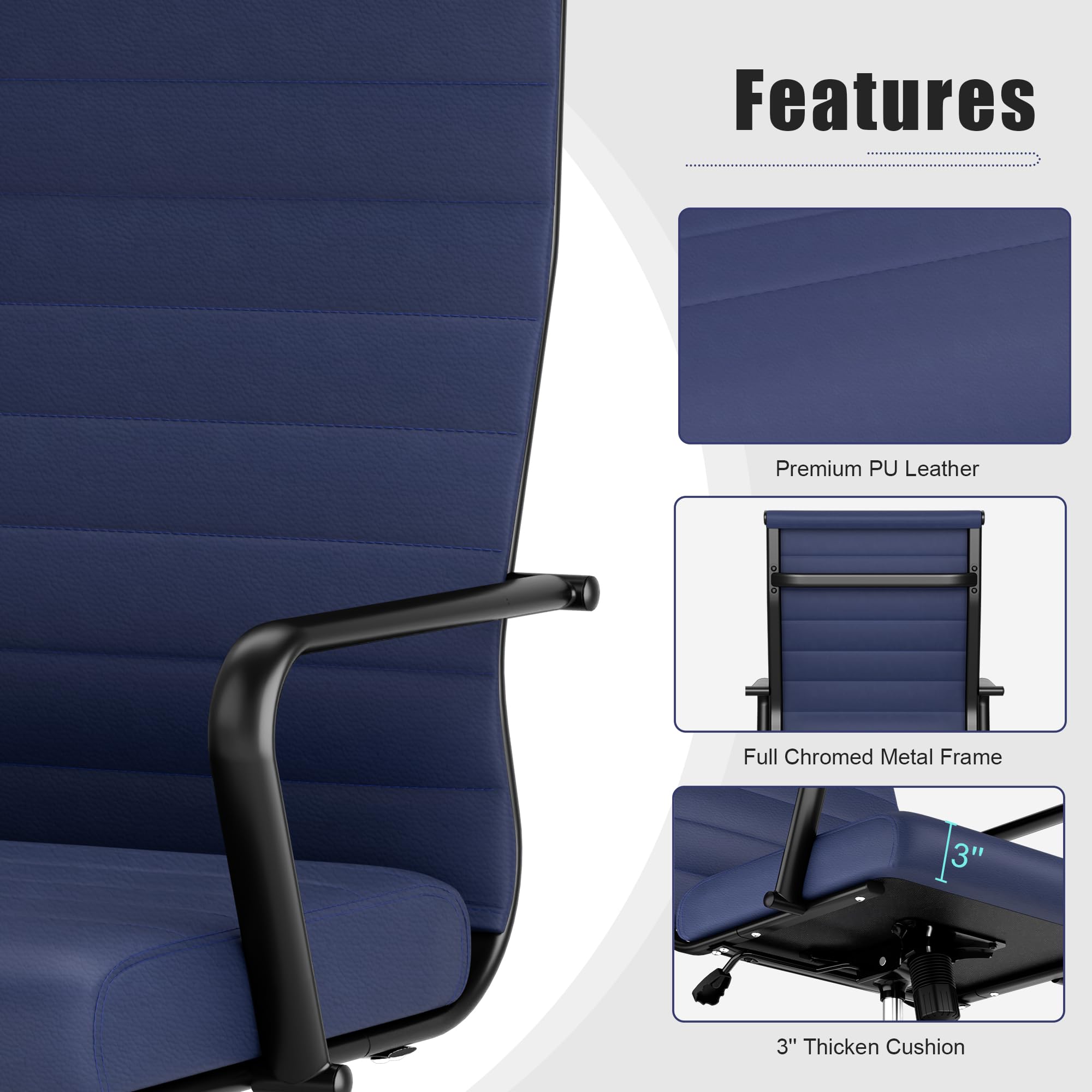 Blue Leather Office Desk Chair, Conference Room Chairs Executive Chair ...