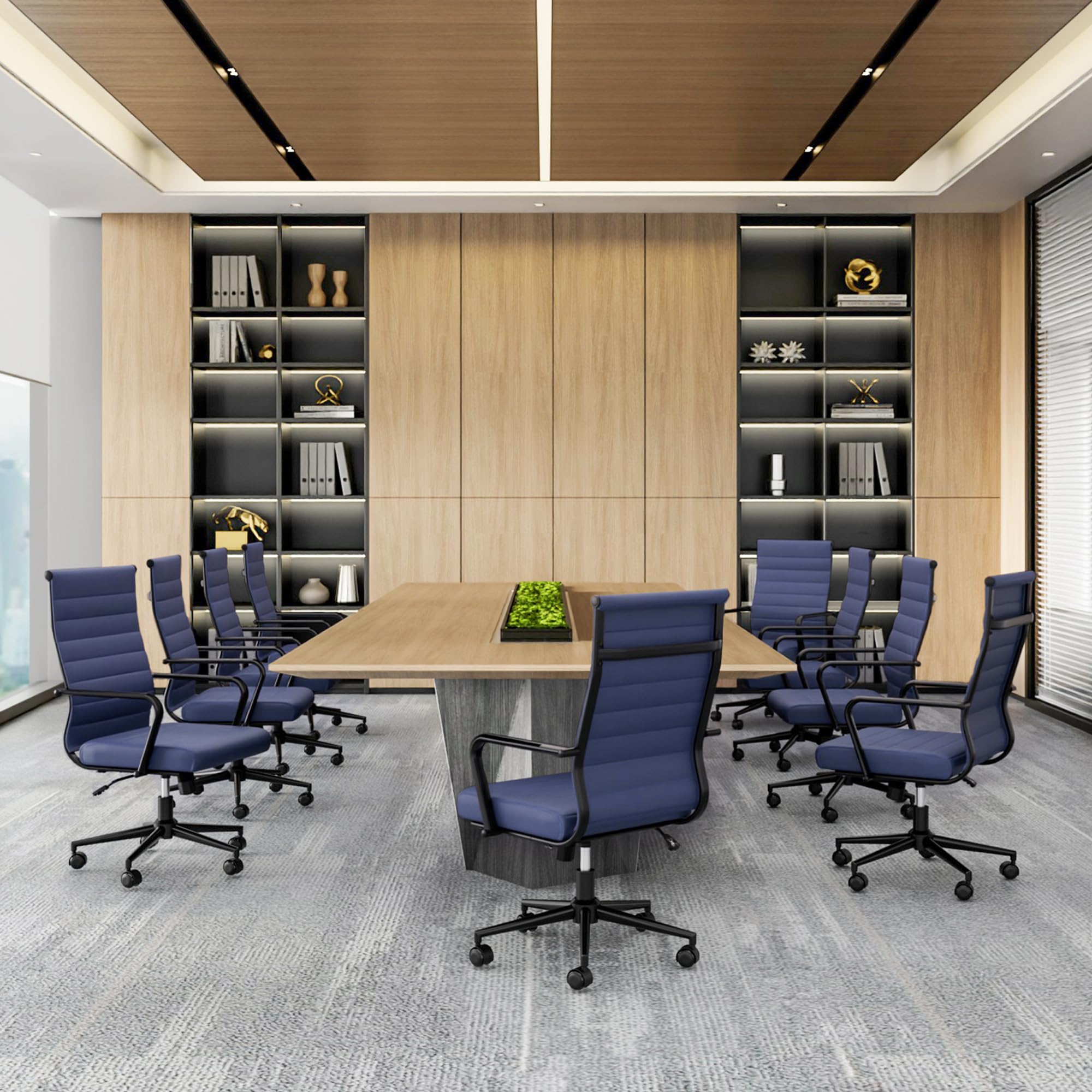 Blue Leather Office Desk Chair, Conference Room Chairs Executive Chair ...
