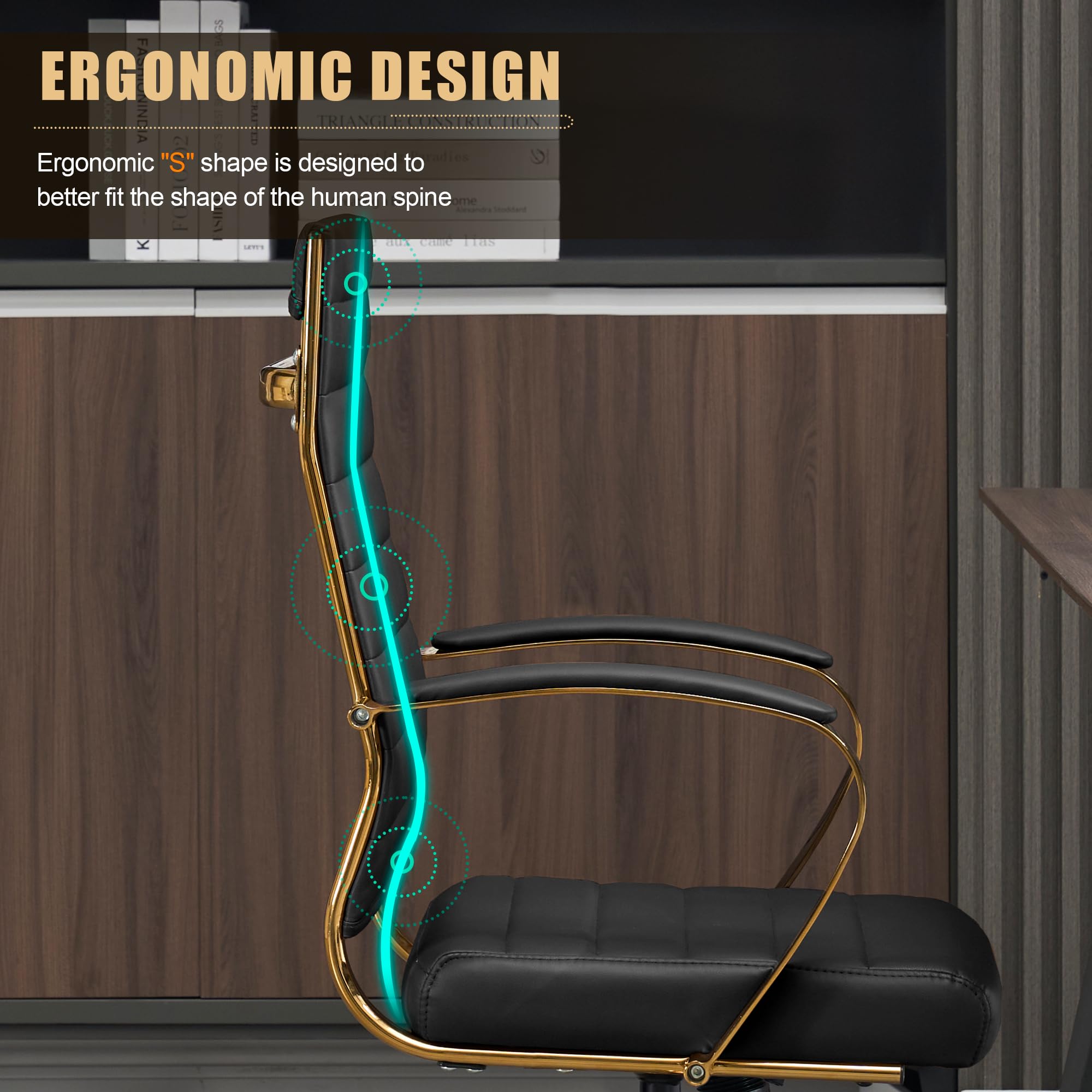 Gold Office Desk Chair, Ergonomic Leather Modern Conference Room Chairs ...