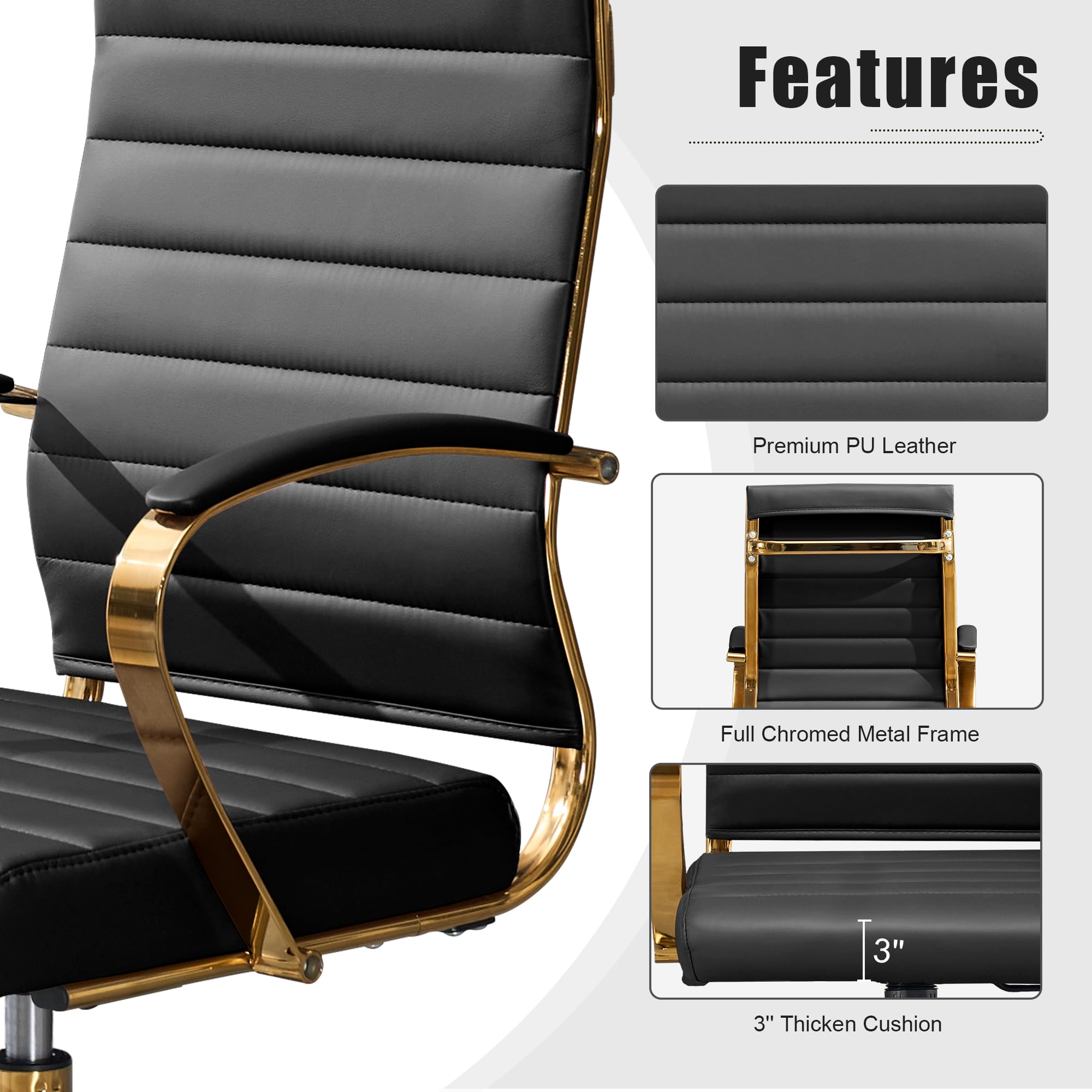 Gold Office Desk Chair, Ergonomic Leather Modern Conference Room Chairs ...