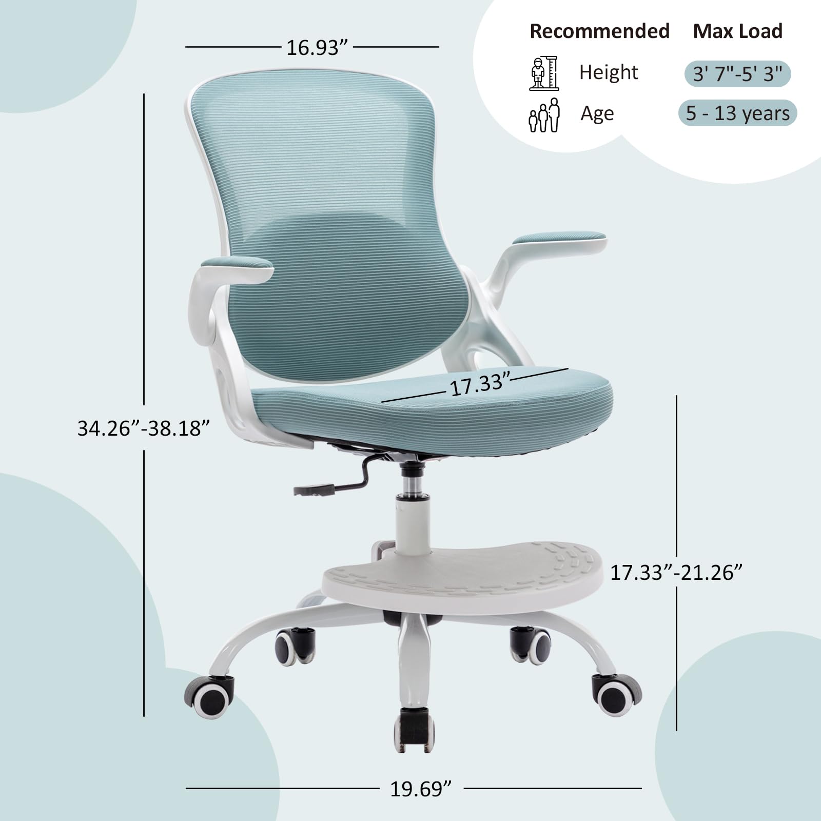 Kids Desk Chair,Ergonomic Study Chair with Adjustable Height,Swivel ...