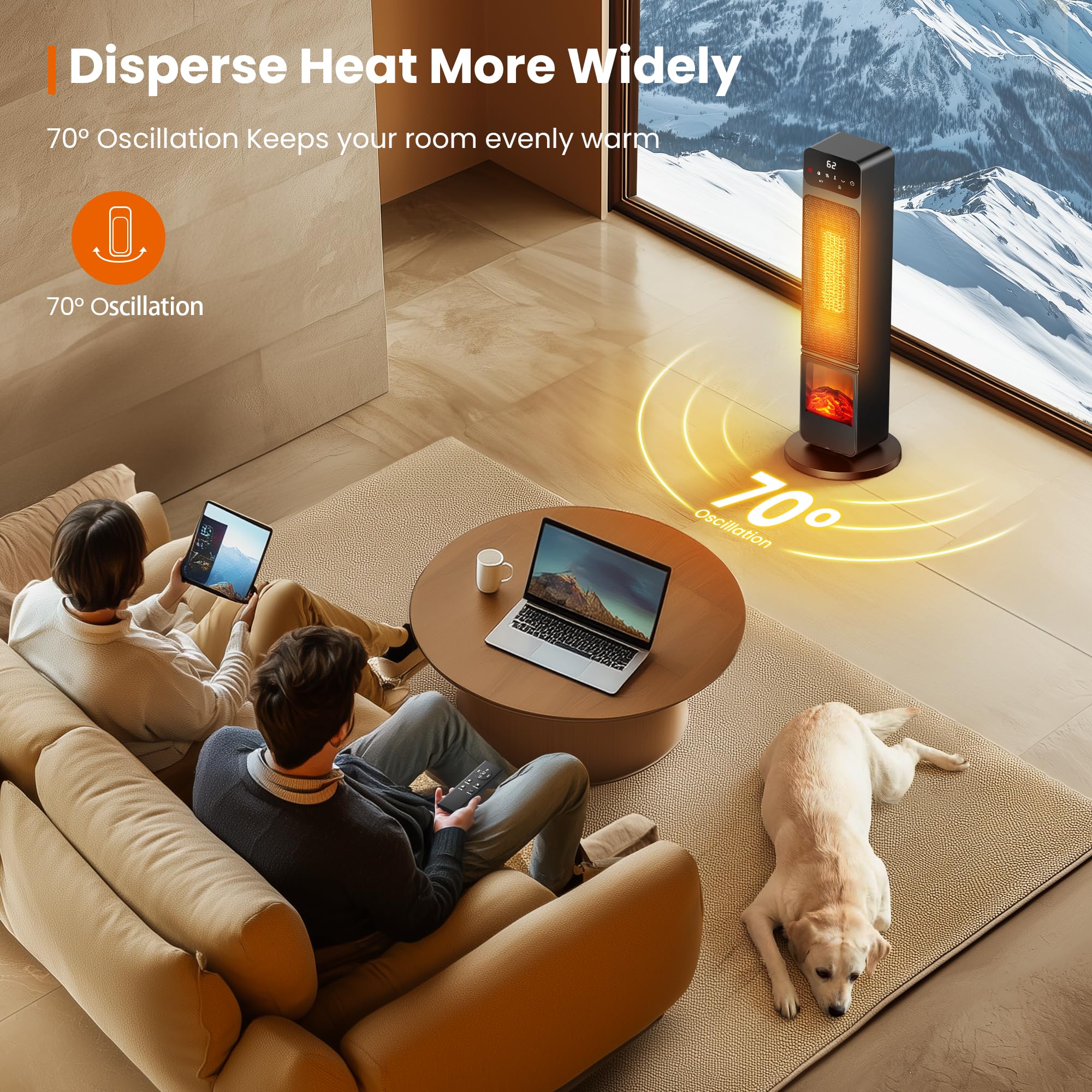 Tower Heater and Fan Combo, 1500W PTC Space Heaters for Indoor Use W ...