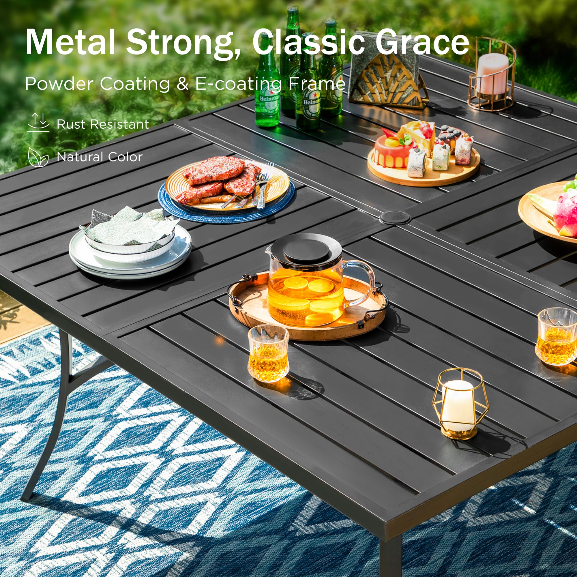 9 Pieces Outdoor Dining Table Set for 8, 60” Square Metal Dining Table ...