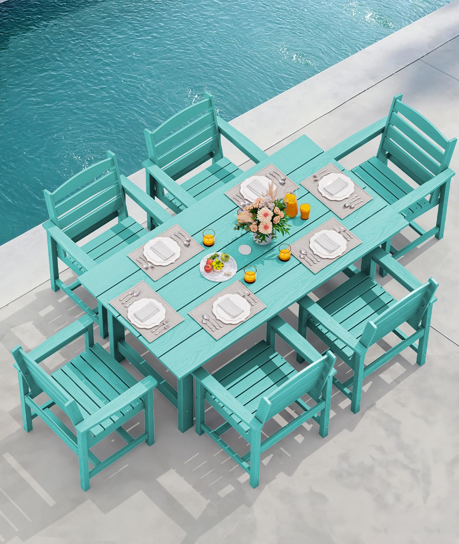 6-Person Outdoor Dining Table - 67" Rectangle HDPE Patio Table with ...