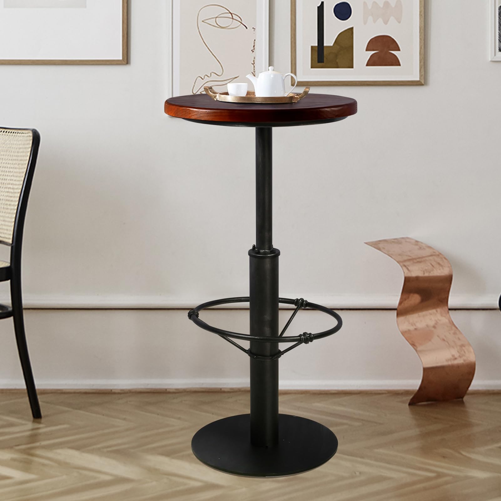 42" Tall Rustic Industrial Bar Table-19.68" Dia Round Wooden Top Metal ...