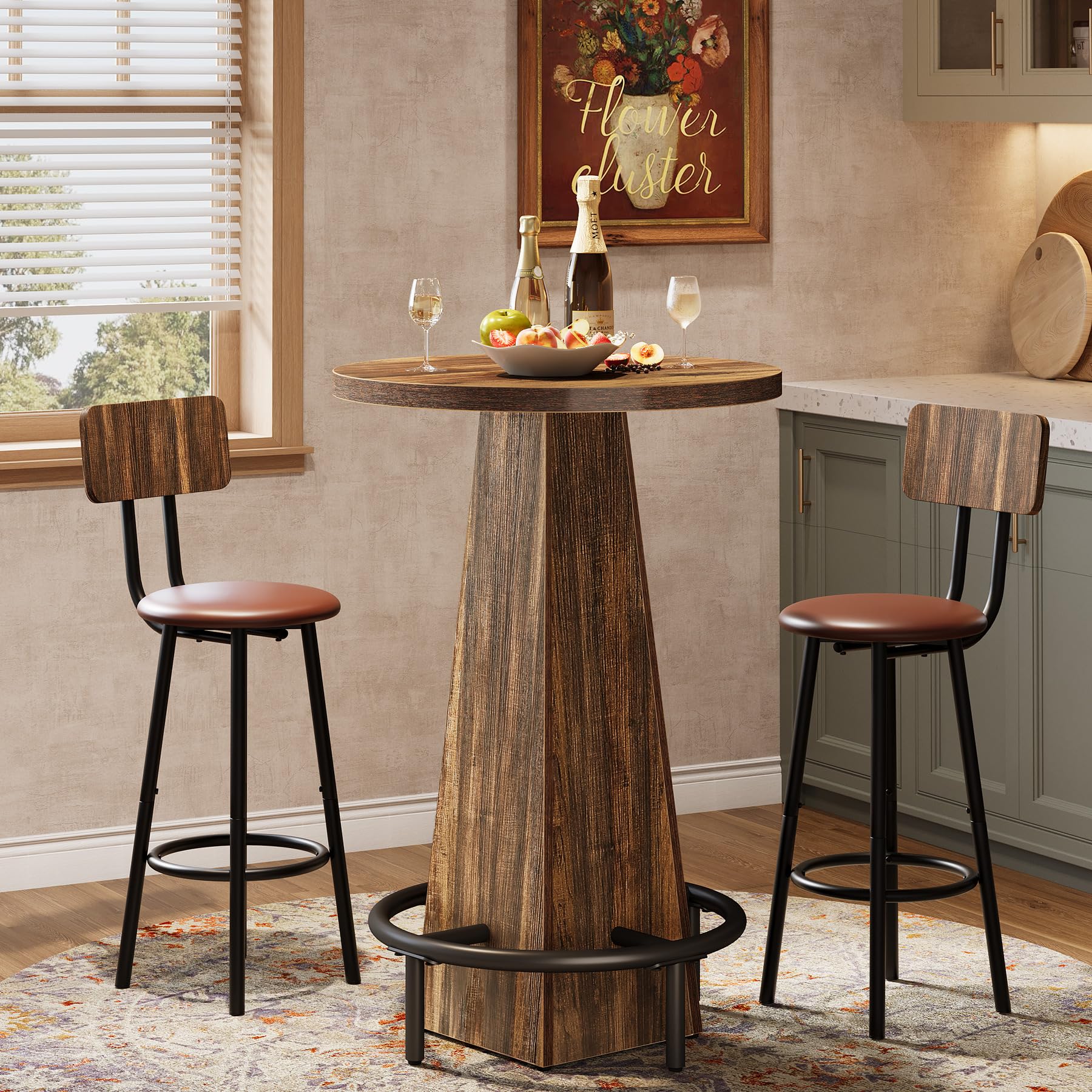 Bar Table, 37.4" High Round Pub Table for Small Bars, Dining Room ...
