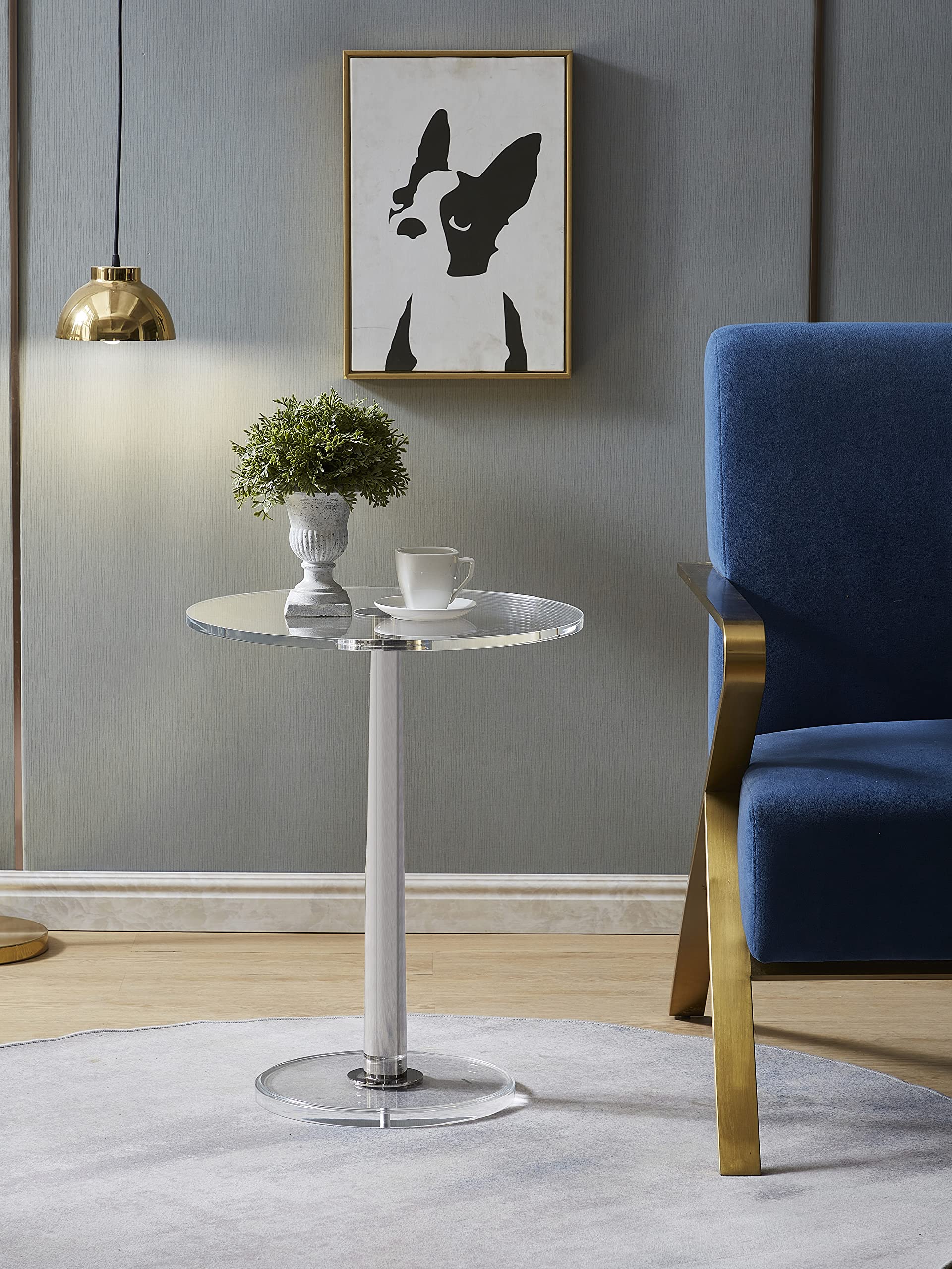 Clear Acrylic Table with Cone Metal Pole (Large, Silver)