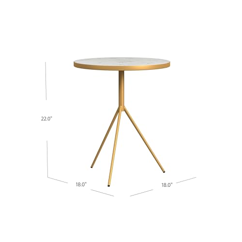 Marble Top End/Side Round Table with Gold Base