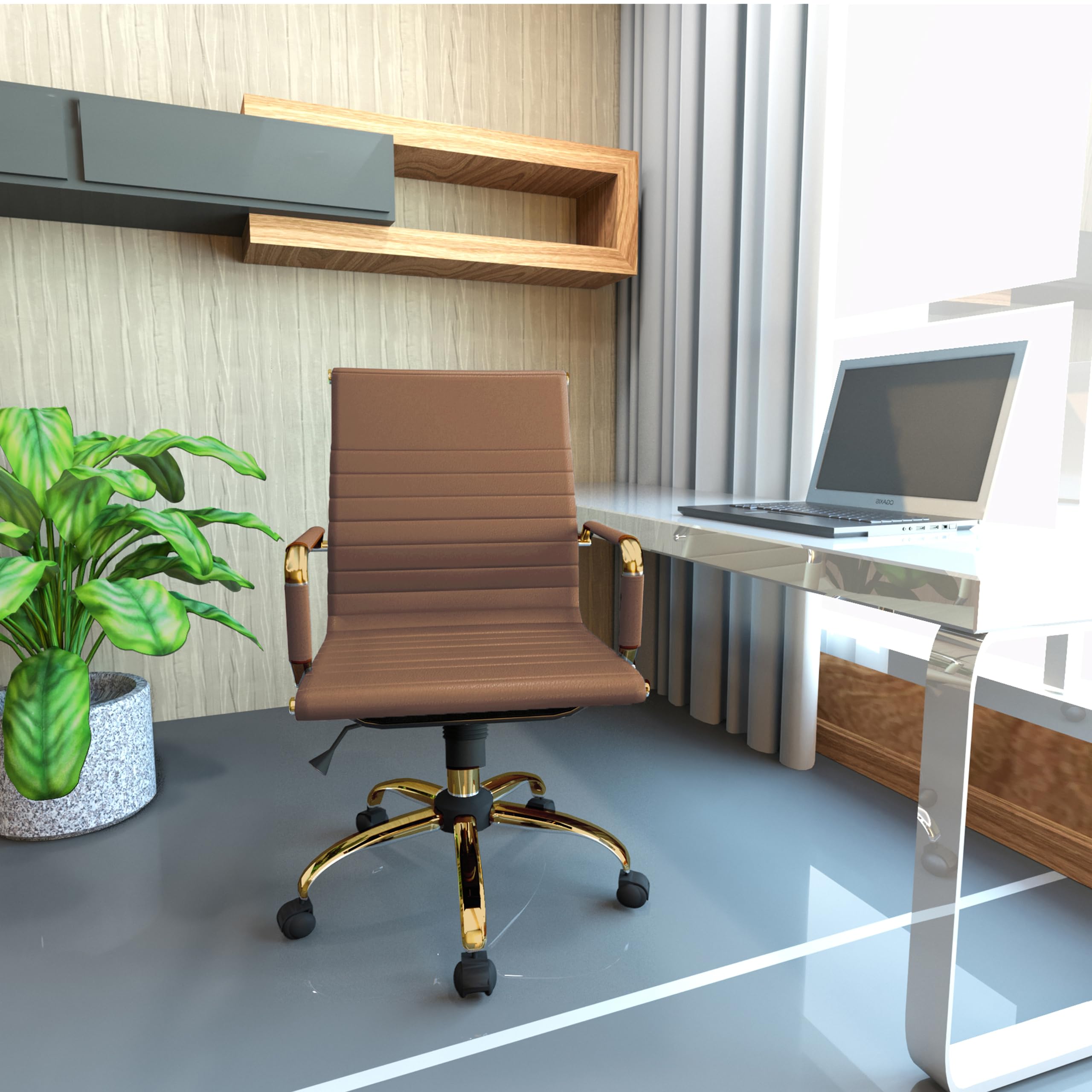 Harris Modern Adjustable Swivel Leather Task Office Chair with Gold Frame