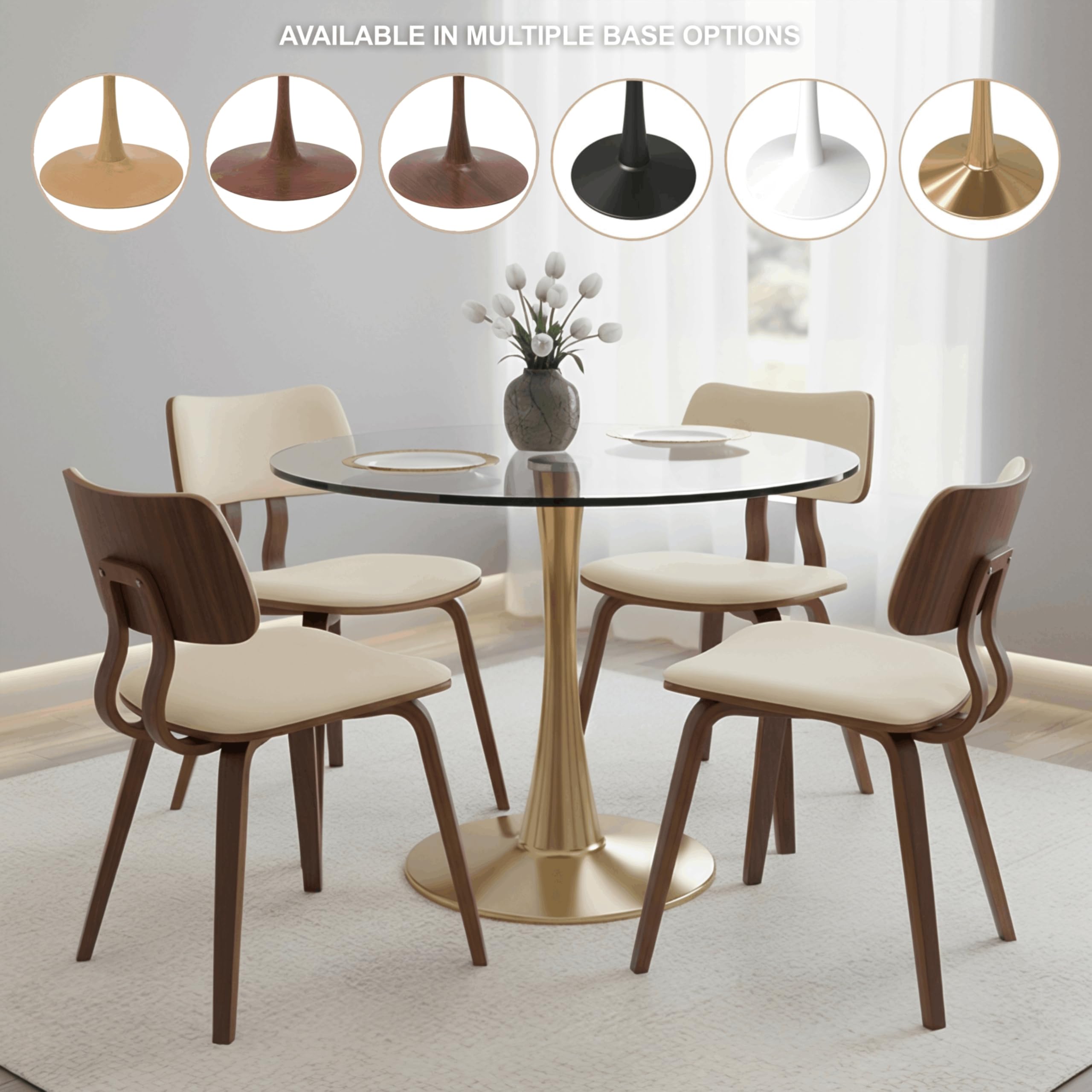 Bristol 40" Round Dining Table in Clear Glass Tabletop with Gold ...