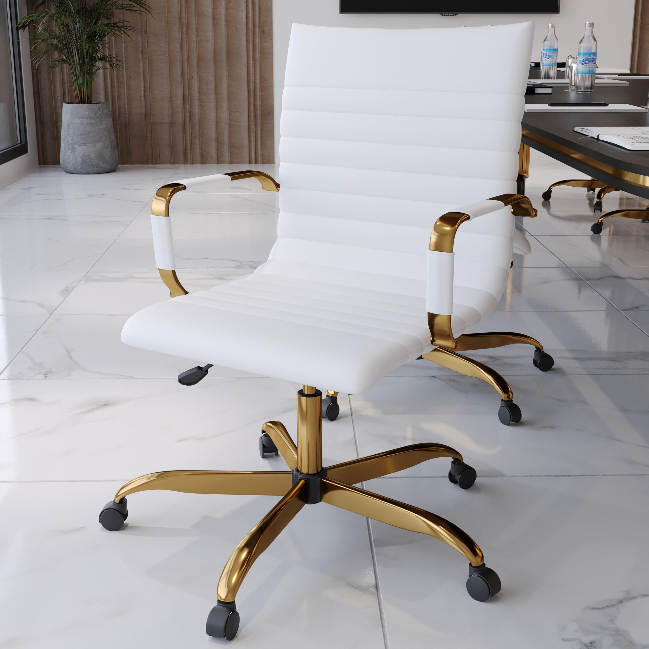Soft Pad Office Chair – Faux Leather Executive Chair with Gold Steel ...