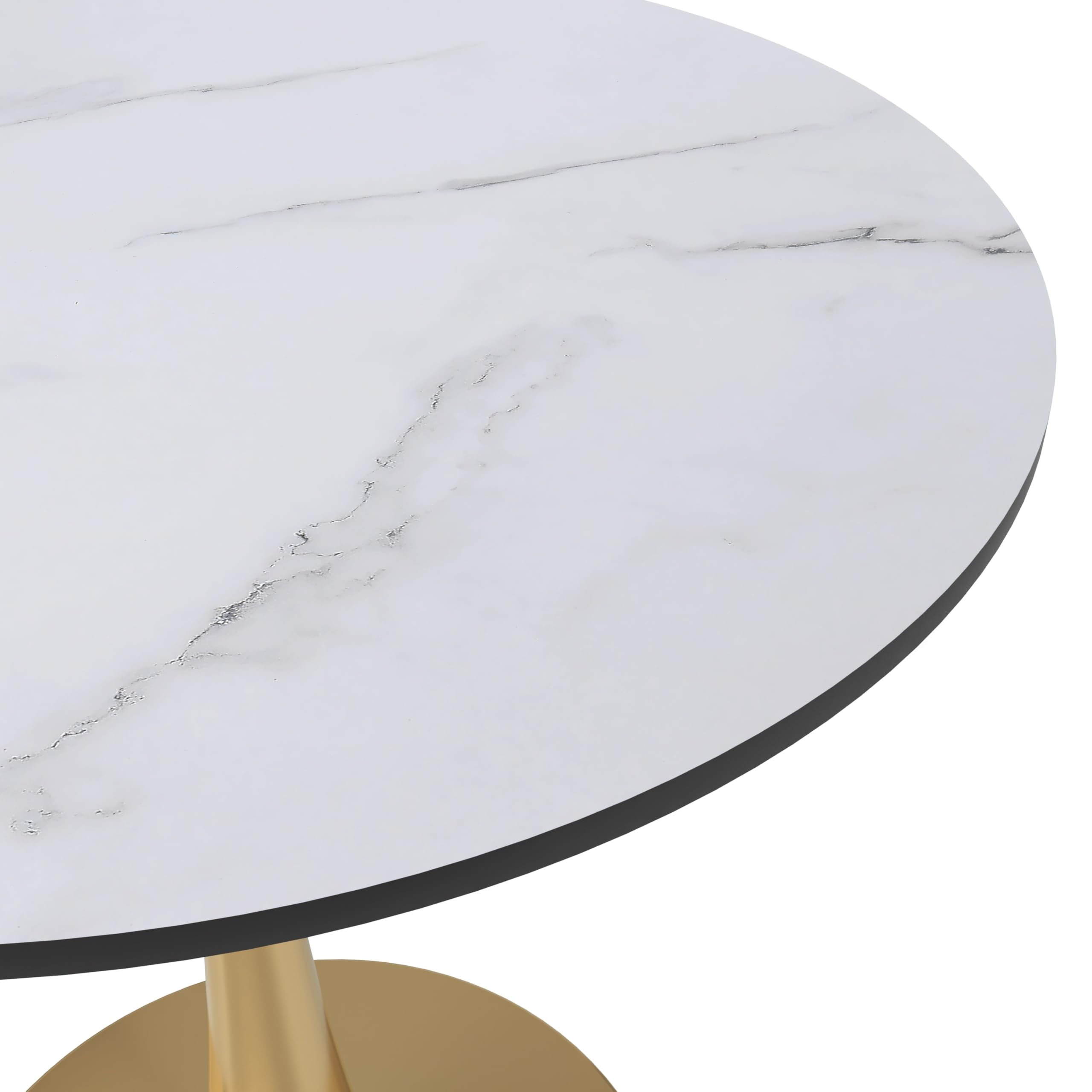 27" Round Dining Table in Marbled White Modern MDF Wood Tabletop with ...