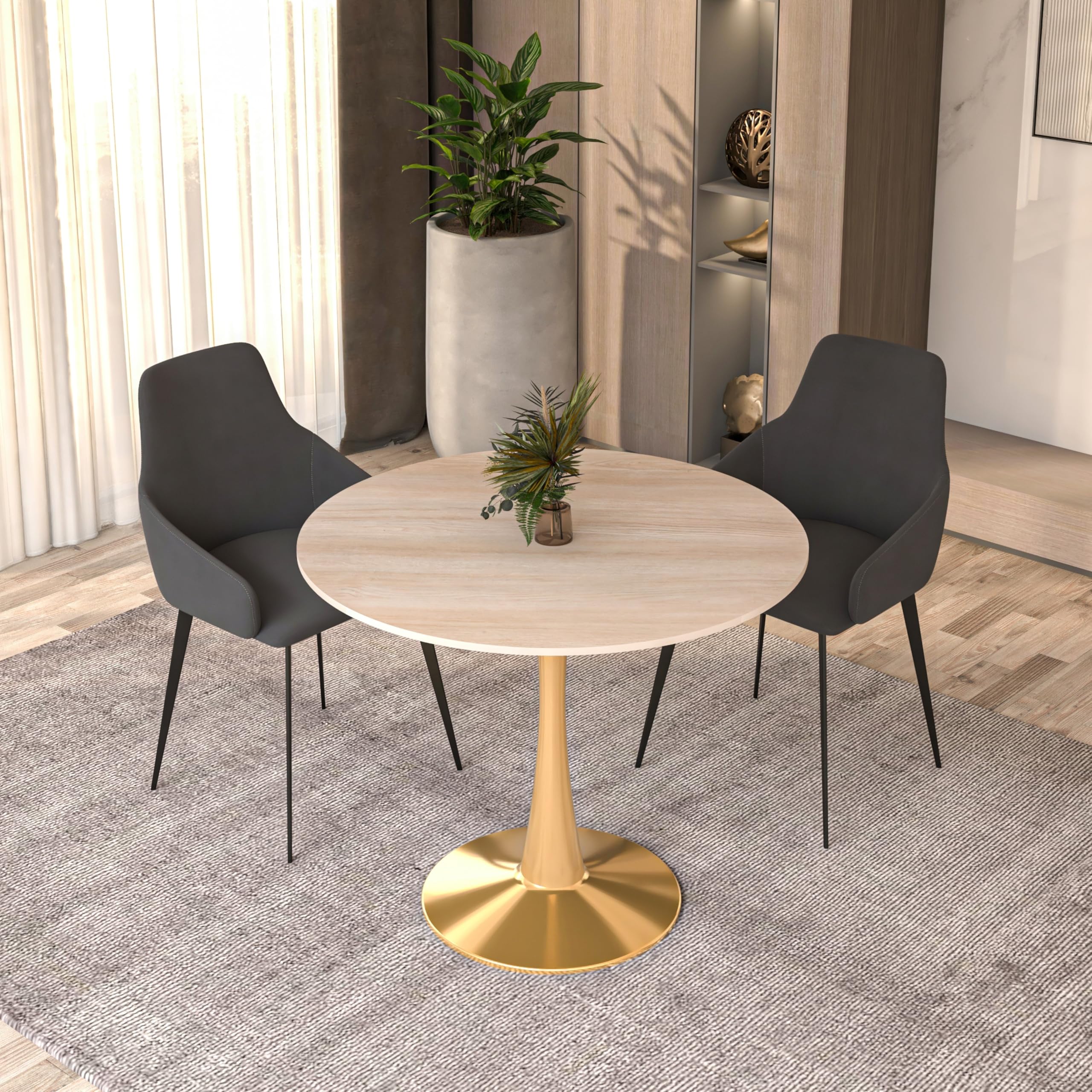 35" Round Dining Table in Natural Wood Modern MDF Wood Tabletop with ...
