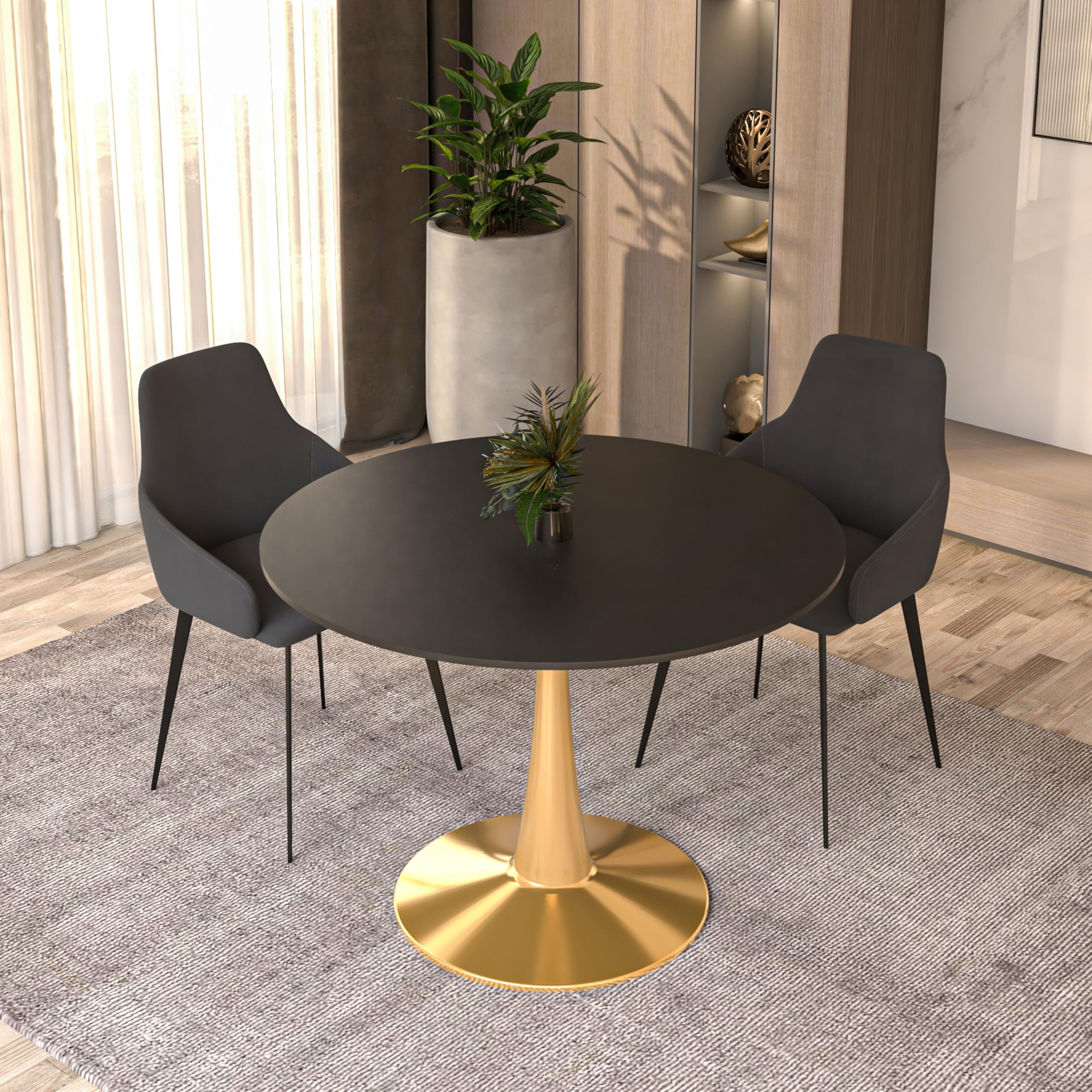40" Round Dining Table in Black Modern MDF Wood Tabletop with Gold ...
