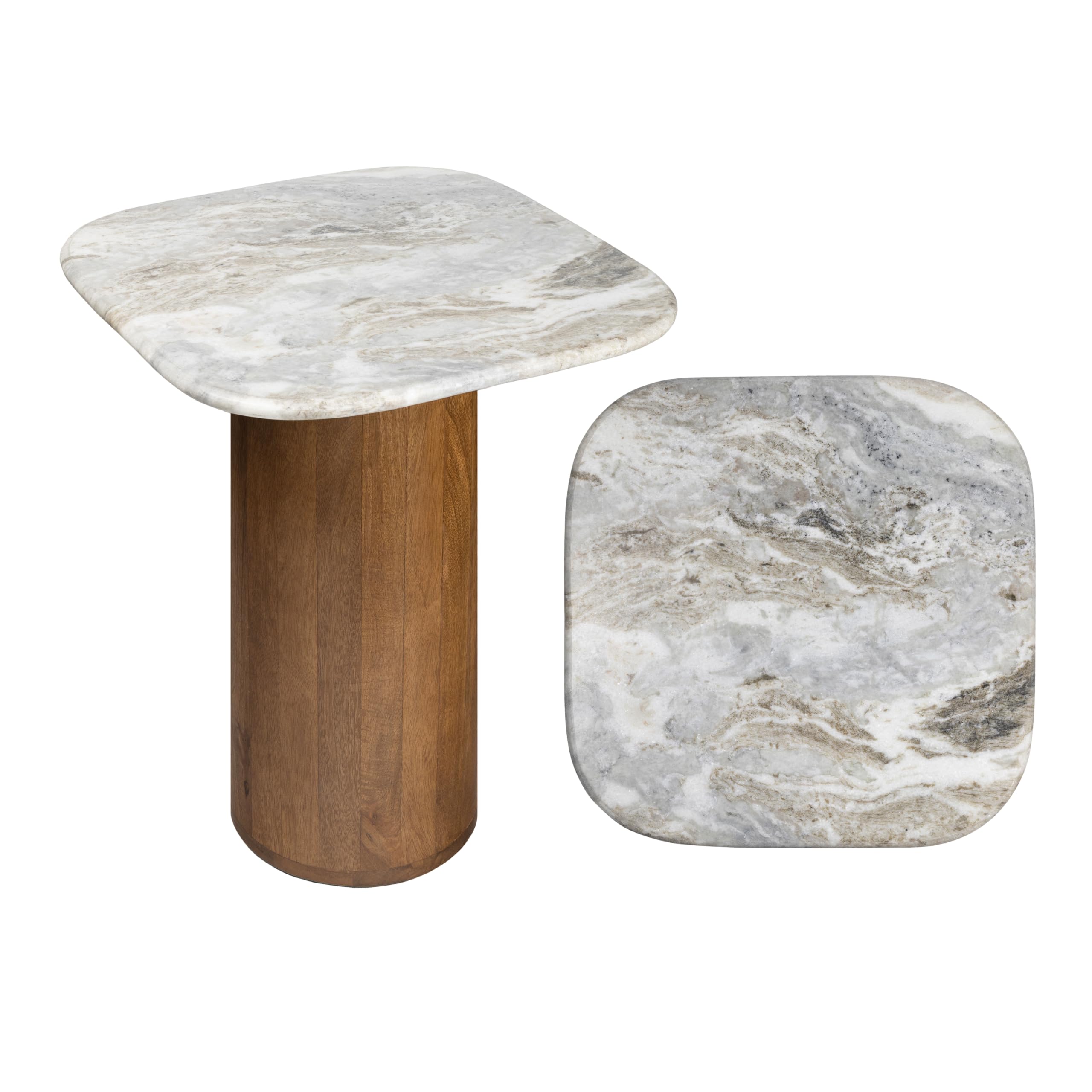 Kaito 18" Rustic Minimalist Square Marble/Wood Accent Table, Side Table ...