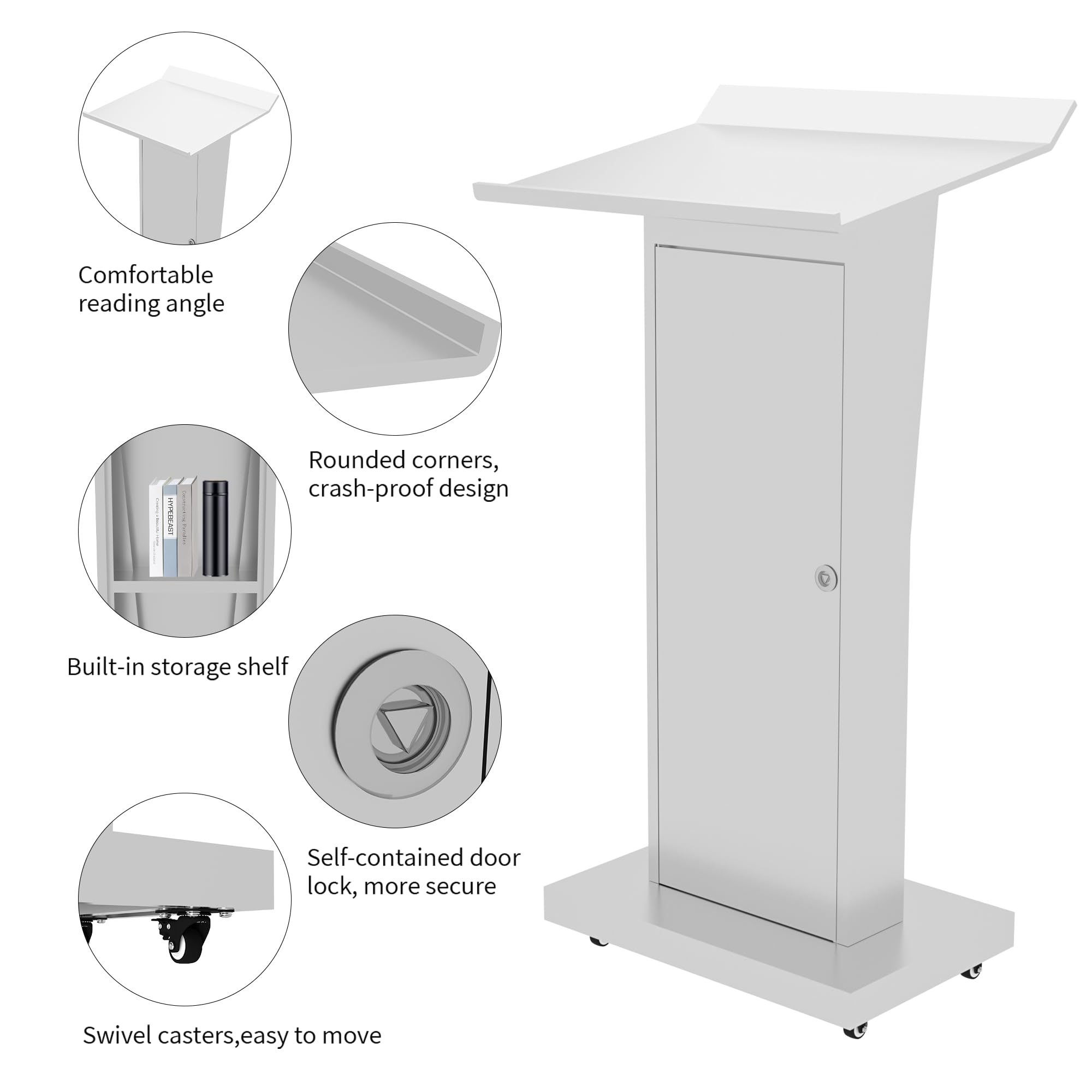 Podium Stand with 4 Locking Wheels, Lecterns & Podiums for Church ...