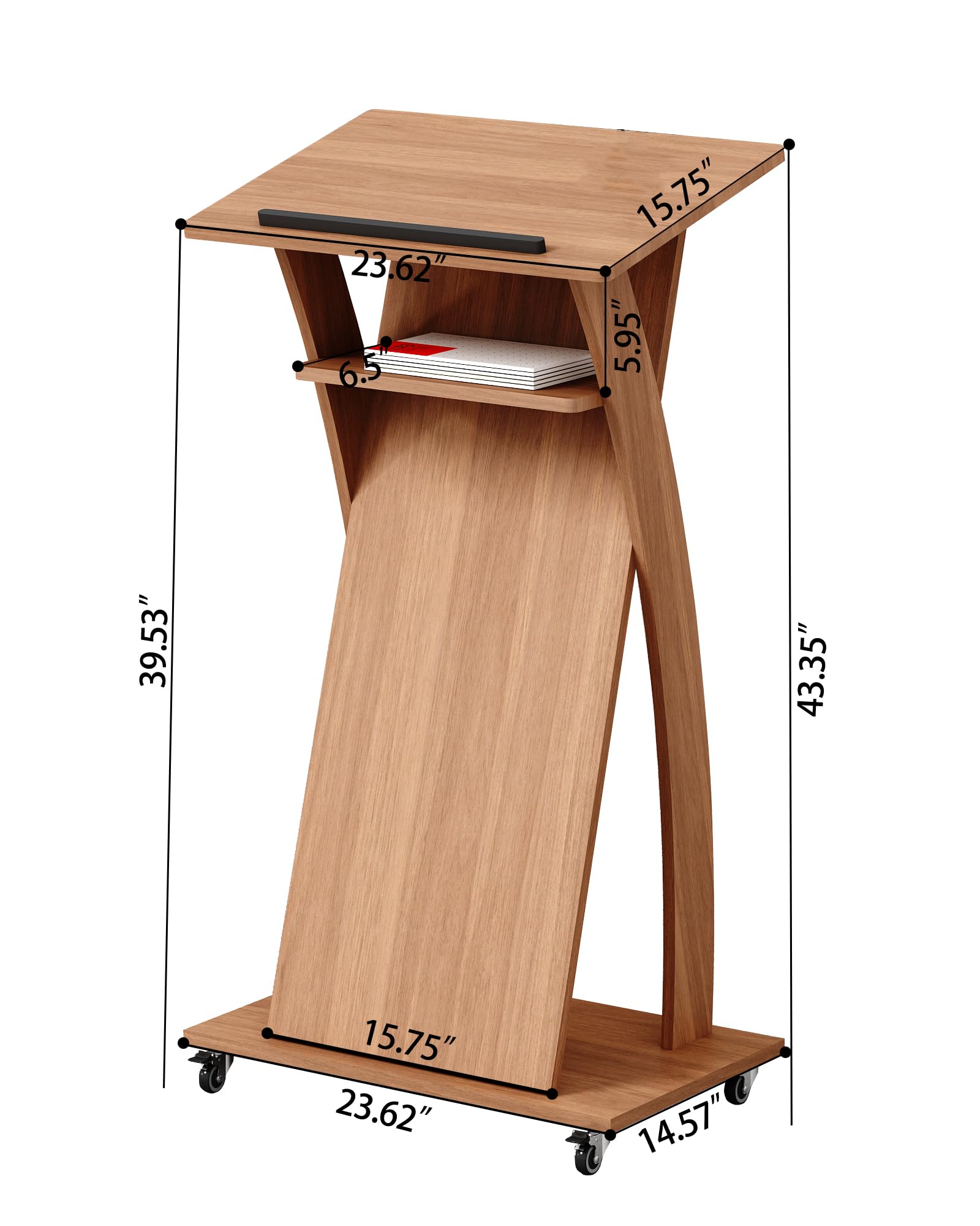 Mobile Wooden Podium Stand with Wheels Lectern Black Walnut 16MM Wood ...