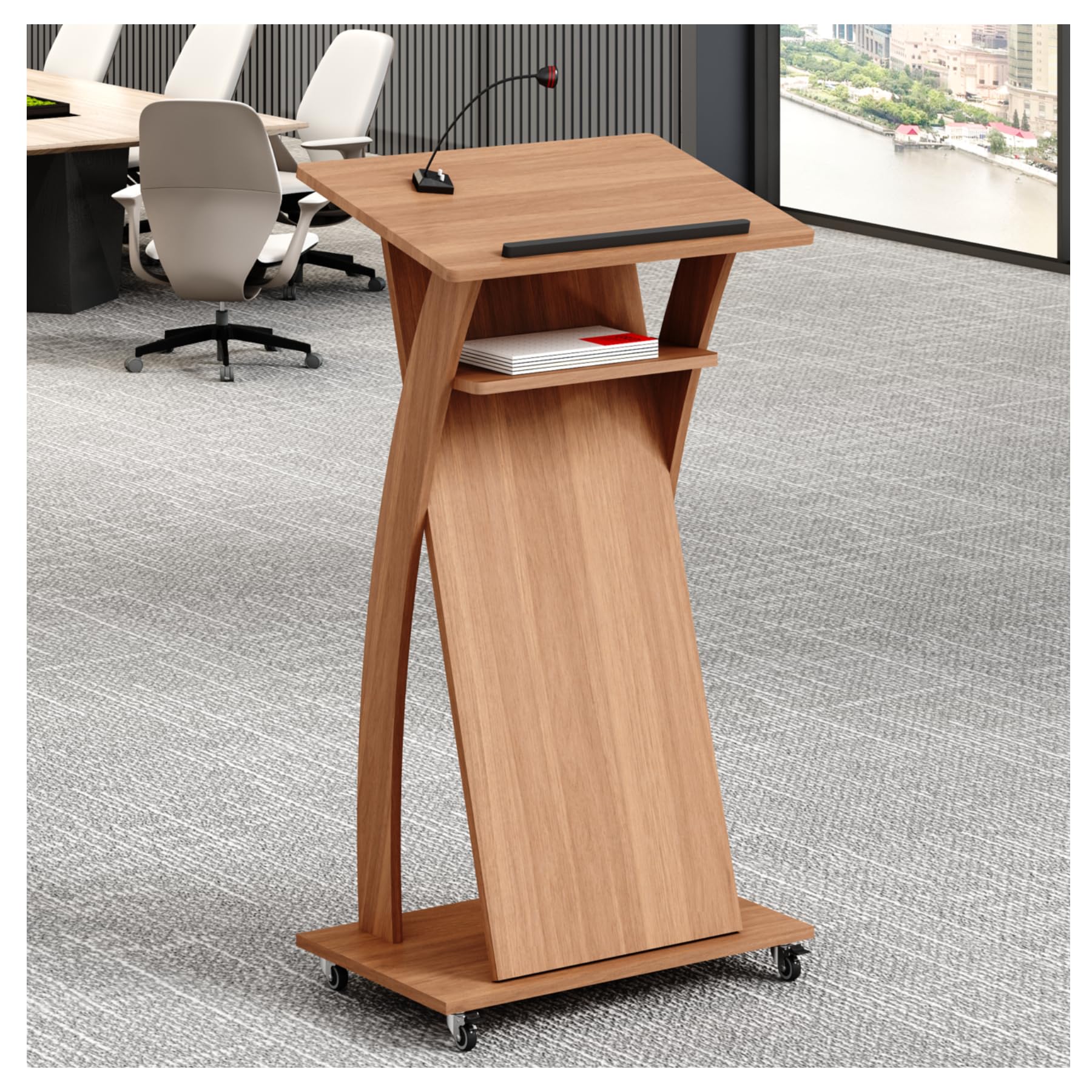 Mobile Wooden Podium Stand with Wheels Lectern Black Walnut 16MM Wood ...