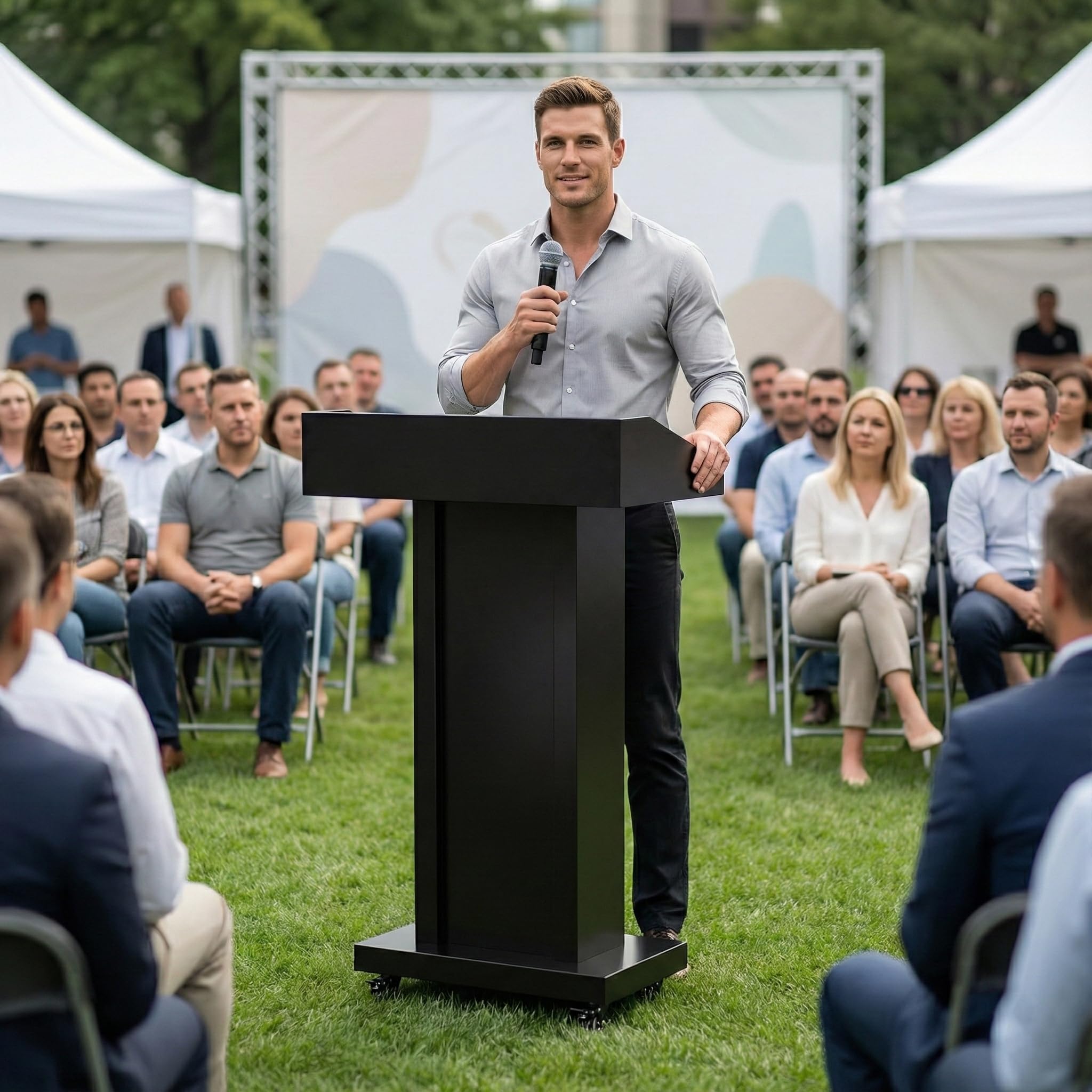 Podium Stand with 4 Lockable Wheels, Heavy-Duty Metal Lecterns ...