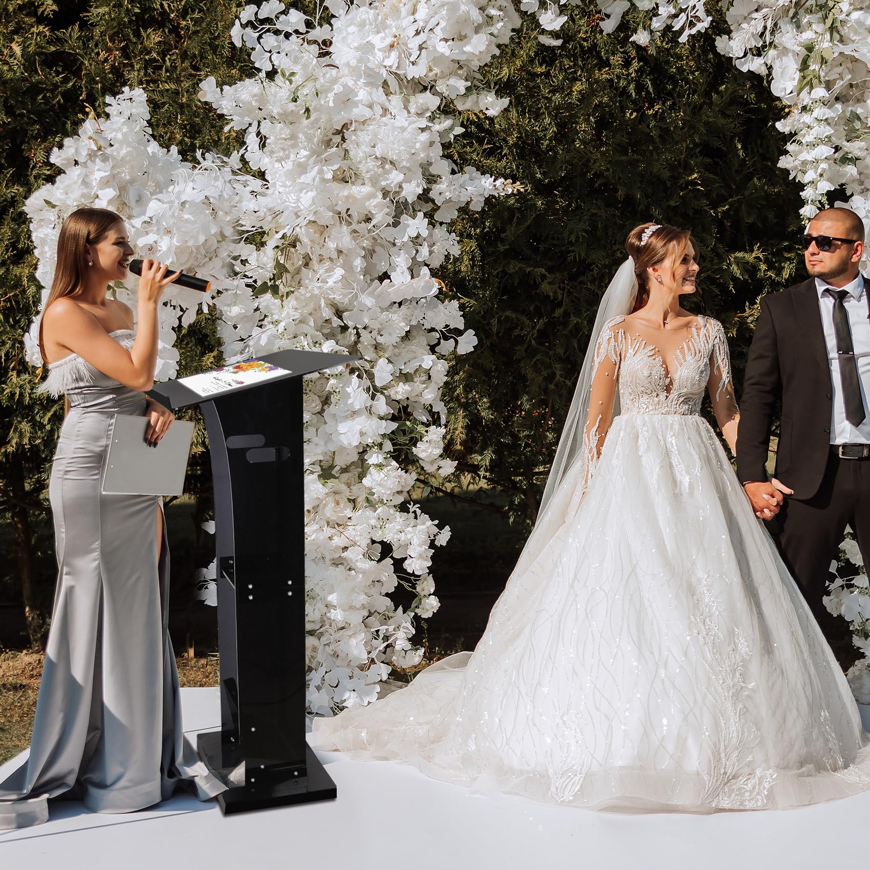 Podium Pulpit Stand, 45" Clear Black Podium Stand with Storage Shelf ...