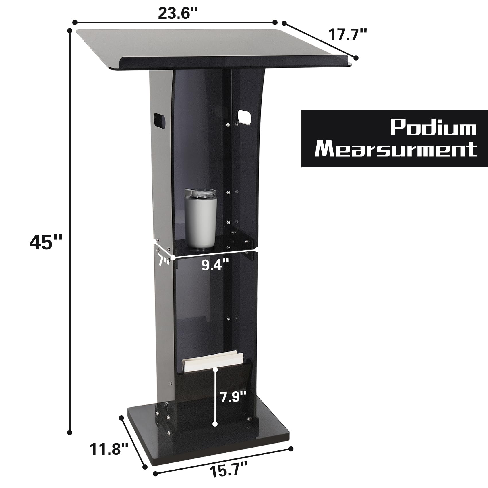 Podium Pulpit Stand, 45" Clear Black Podium Stand with Storage Shelf ...