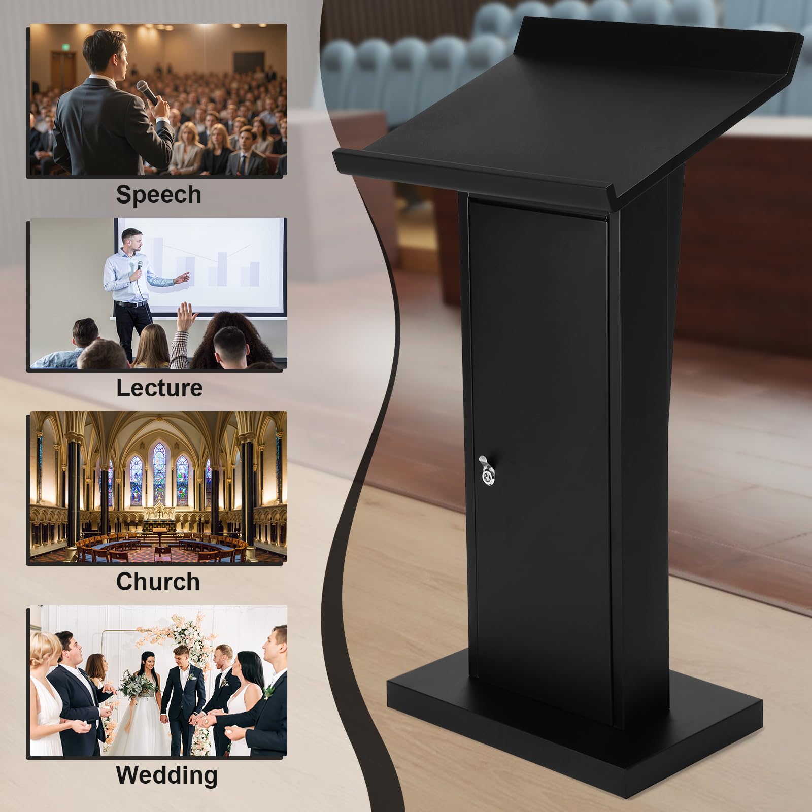 Professional Podium Stand, 43.3" Height Metal Lectern with Storage ...