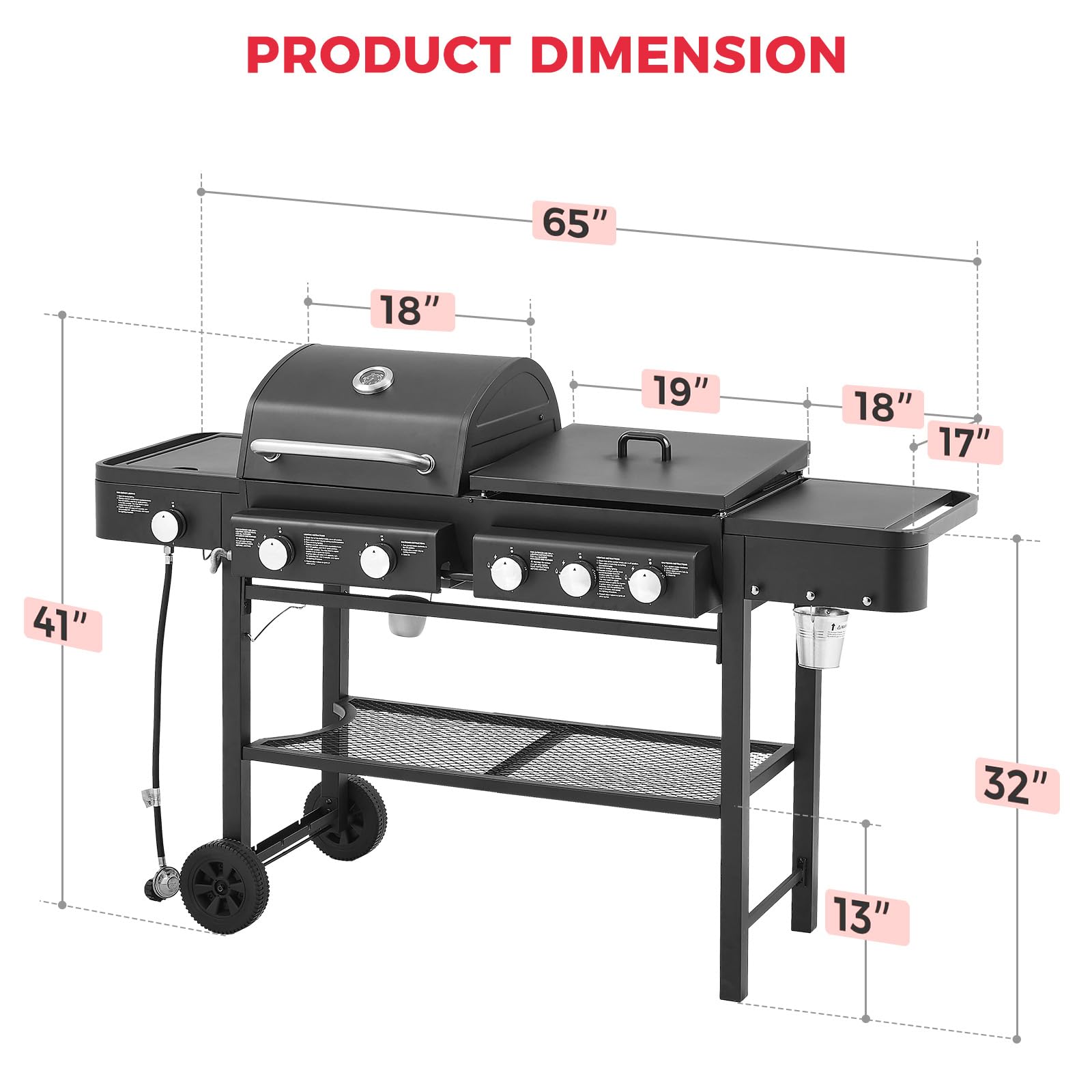 5 Burners Gas Grill and Griddle Combo with Side Burner, Propane Gas ...