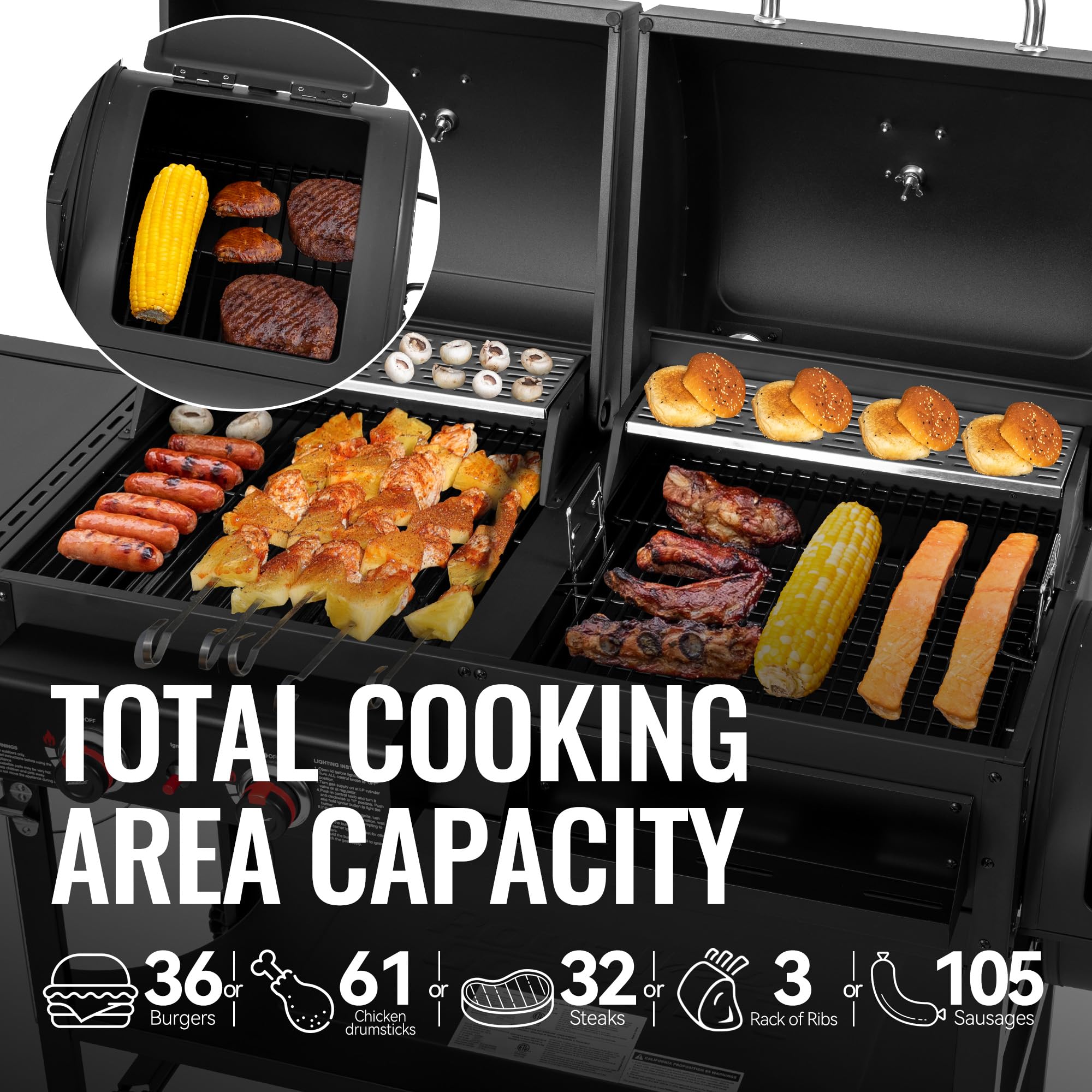 2-Burner Gas and Charcoal Combo Grill with Offset Smoker & Side Burner ...