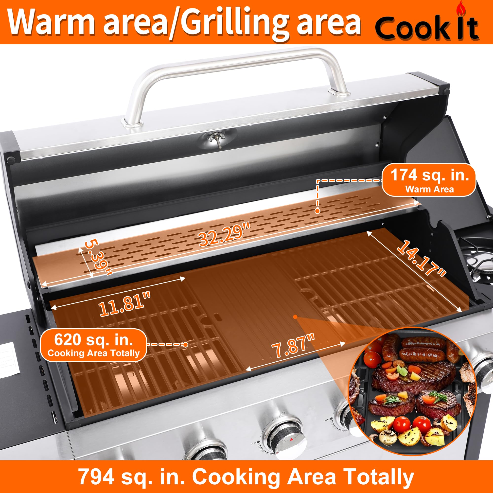 69000 BTU Output Propane Gas Grill with Side Burner and 6 Main Burners ...