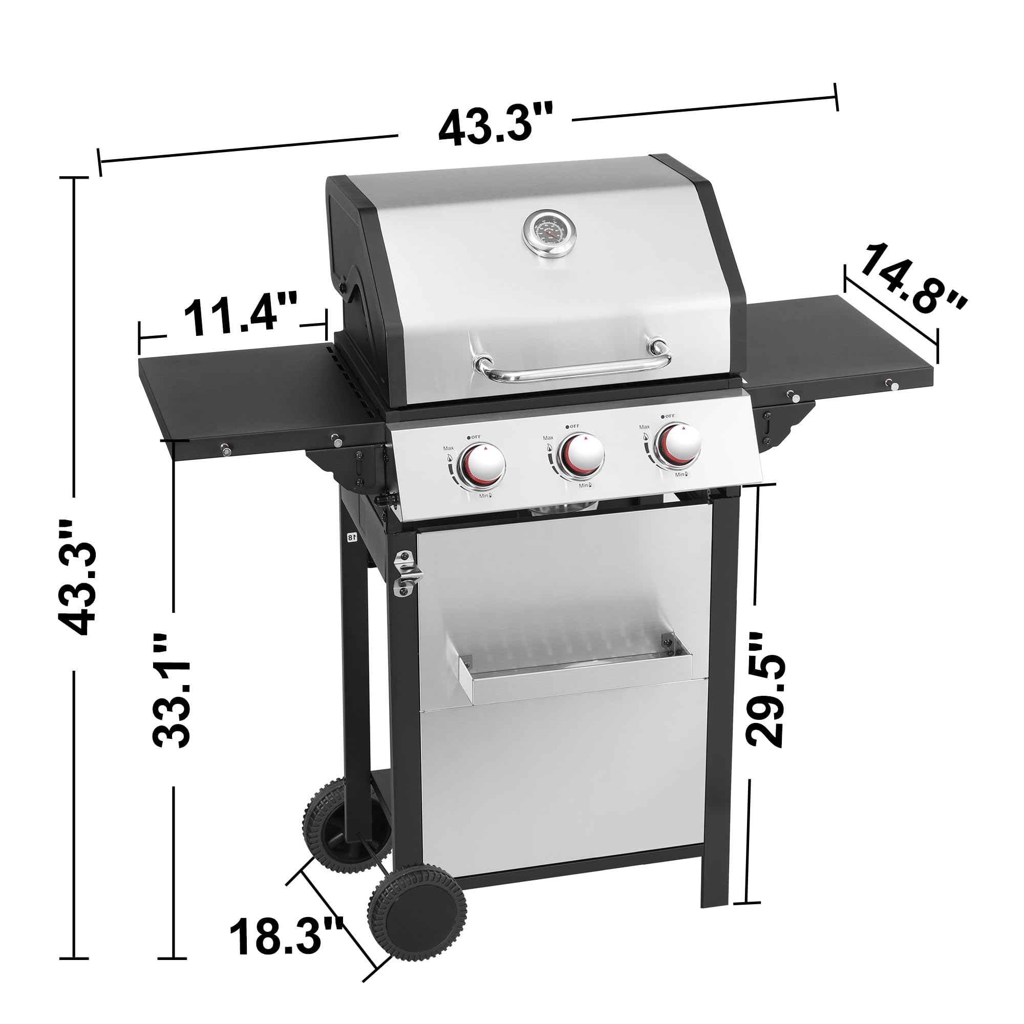 3-Burner Propane Gas Grill with Stainless Steel Cabinet - Outdoor BBQ ...