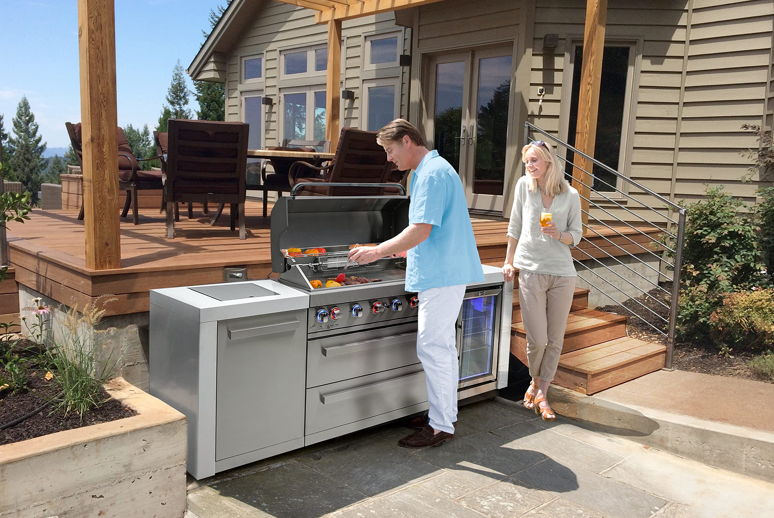 Stainless Steel Deluxe Modular Outdoor Kitchen Island BBQ Grill with ...