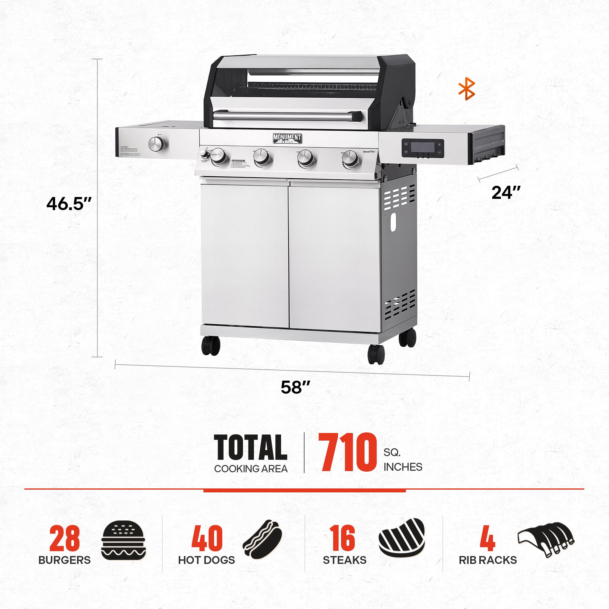 4+1 Liquid Propane Gas Smart BBQ Grill, 4 Burners & 1 Side Burner ...