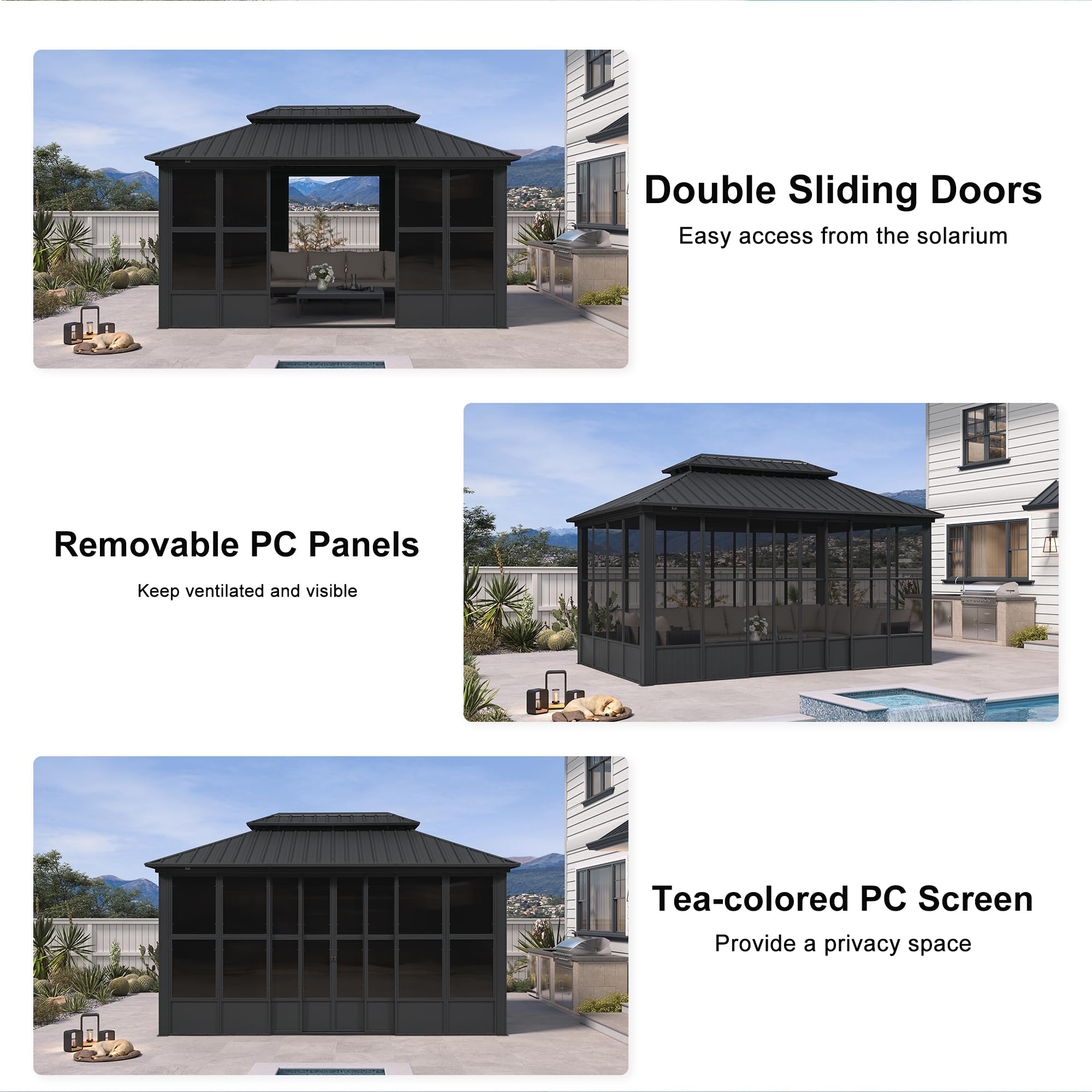 10' X 15' Enclosed Gazebo Outdoor Sunroom Solarium Permanent Hardtop ...
