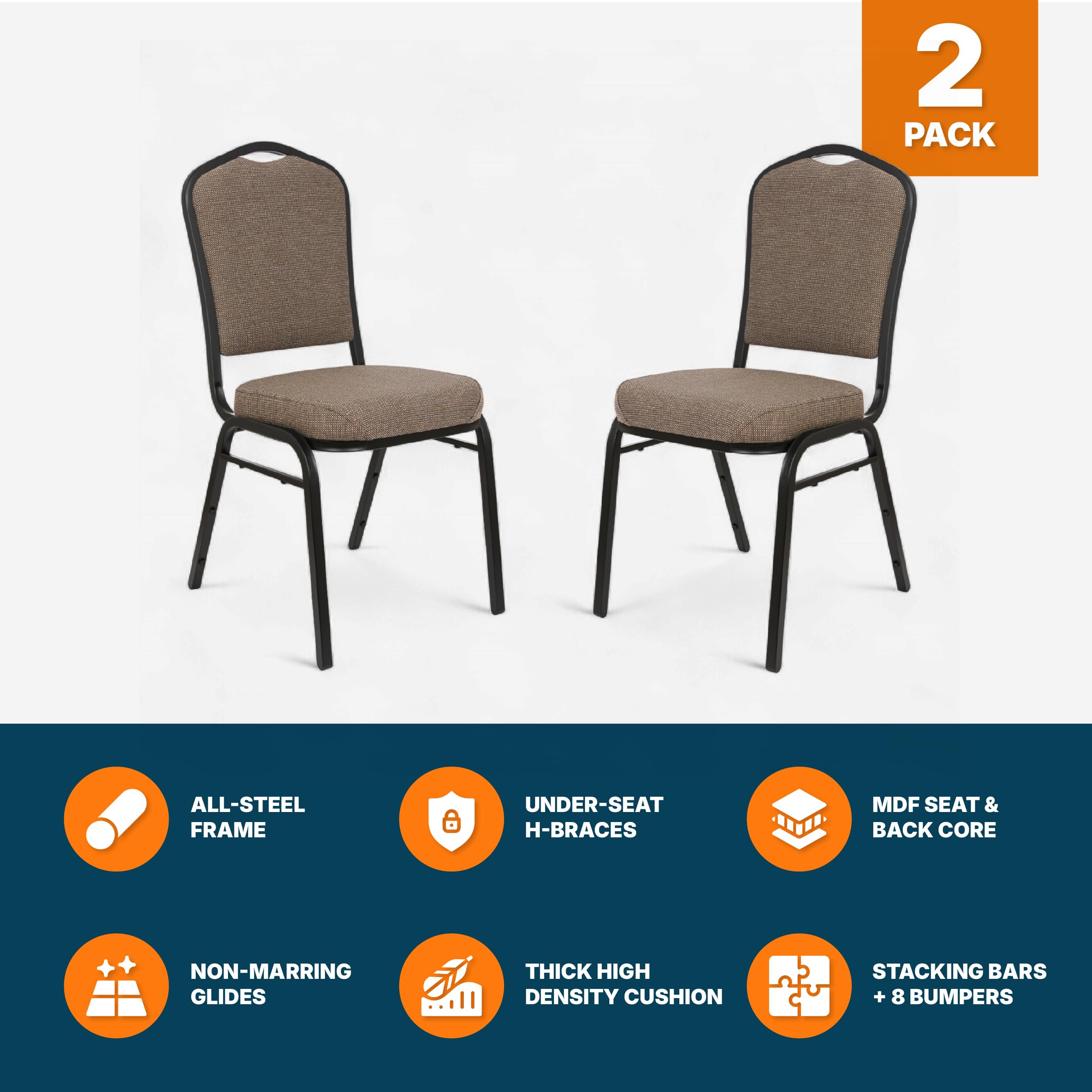 Back Upholstered Stackable Banquet Chairs Premium Commercial Seating (2 ...