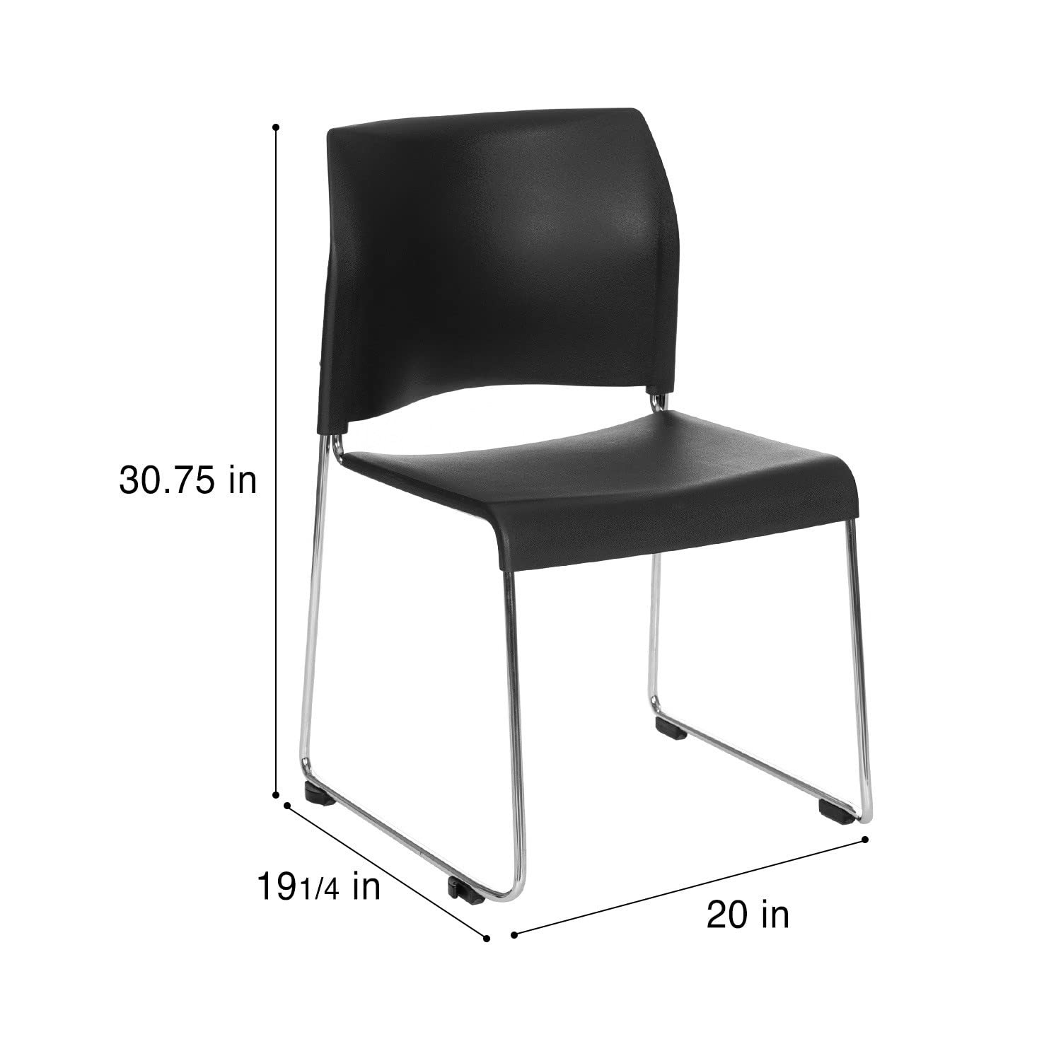 Commercial Stack Chair (Hard Plastic Seat and Back, Black, Chrome Frame ...
