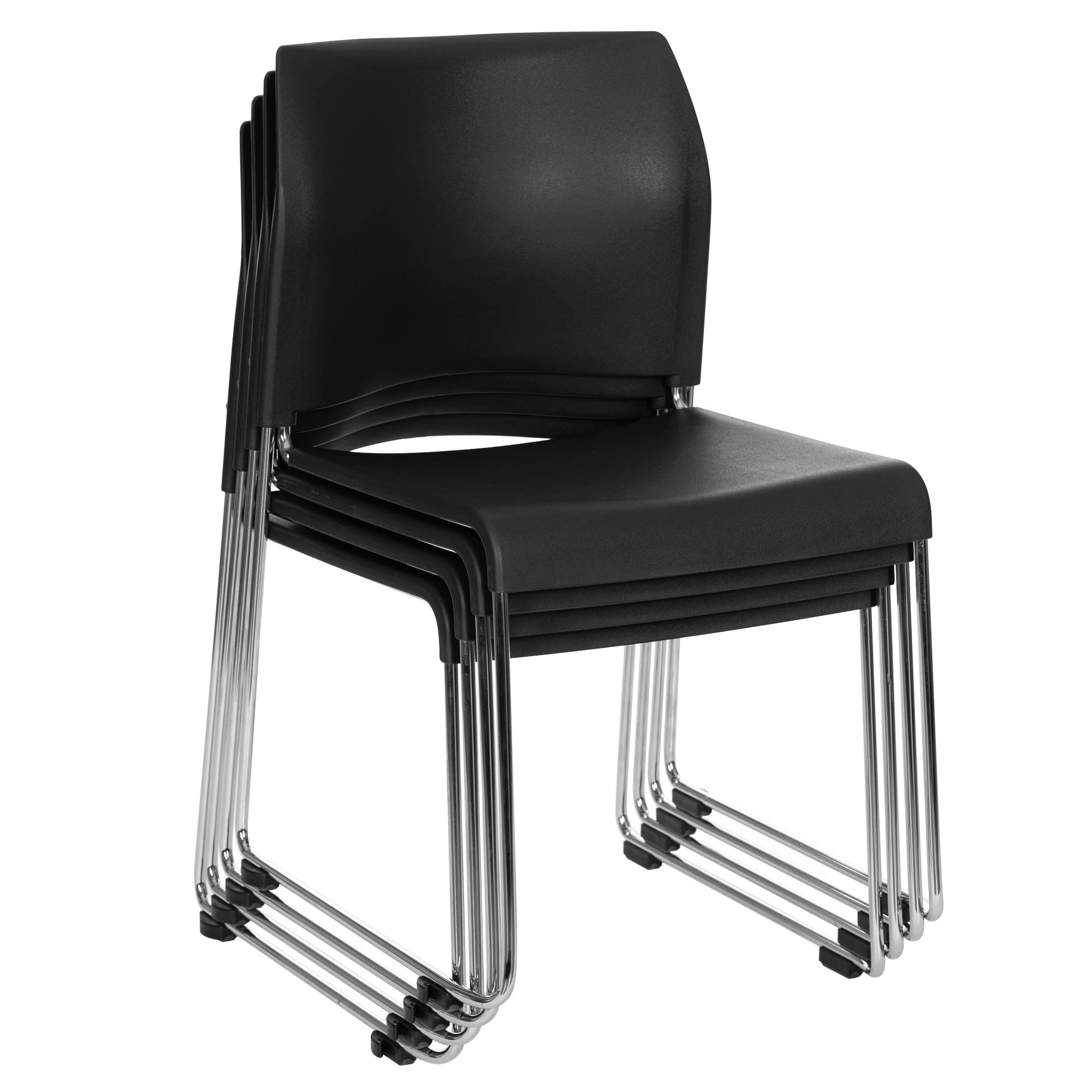 Commercial Stack Chair (Hard Plastic Seat and Back, Black, Chrome Frame ...