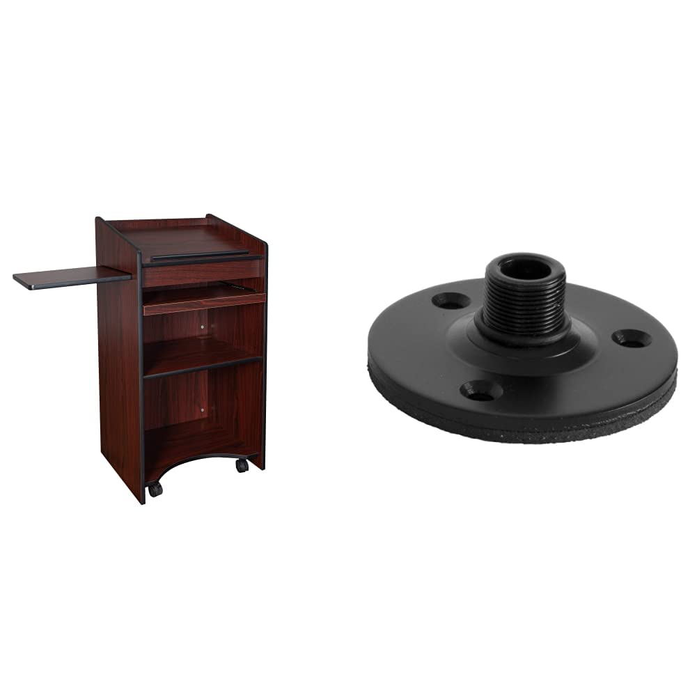 Mobile Floor Lectern with Side Shelf and Keyboard Tray, Mahogany & On ...