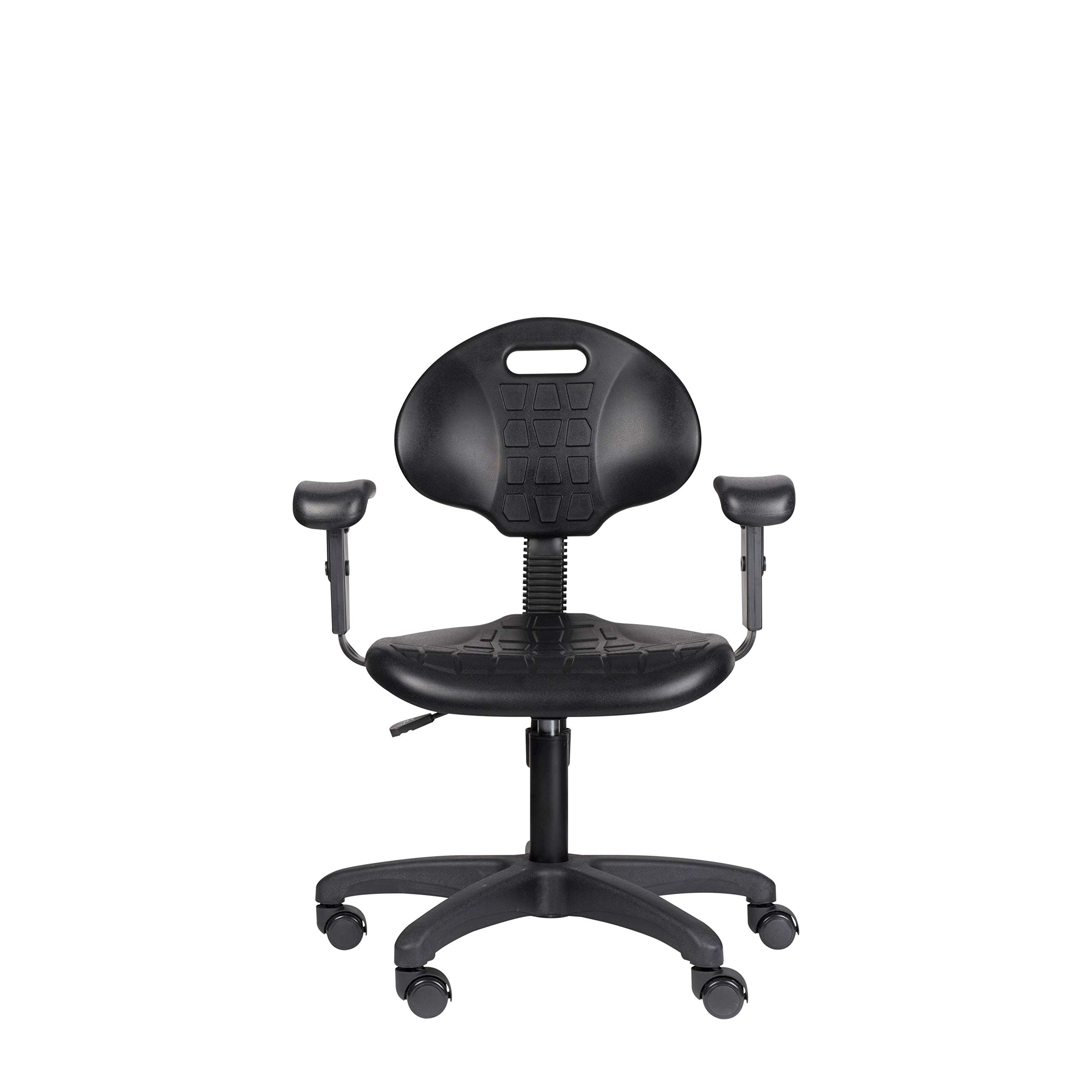 Height Adjustable Polyurethane Industrial Task Chair (Black, with Arms ...