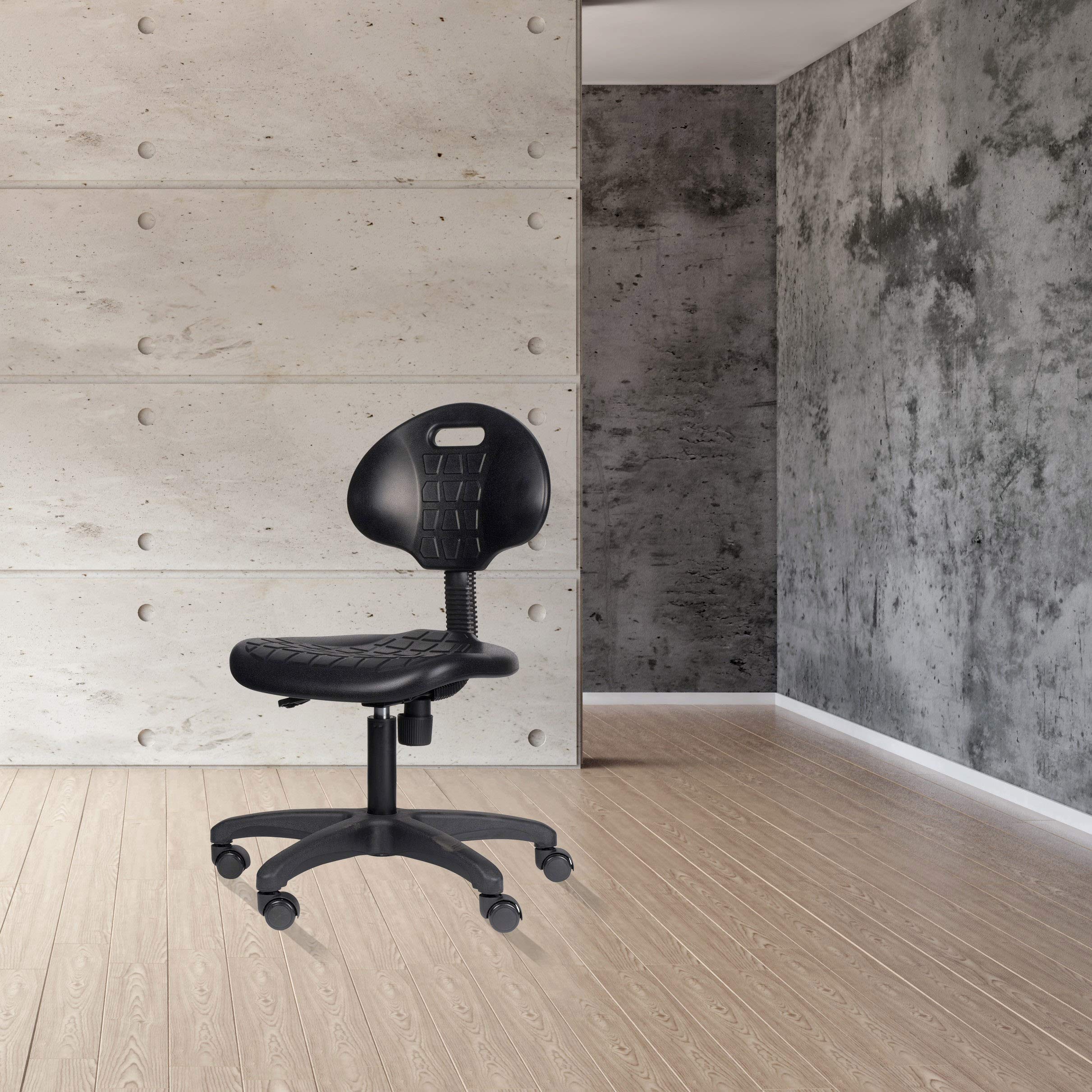 Height Adjustable Polyurethane Industrial Task Chair (Black, Armless ...
