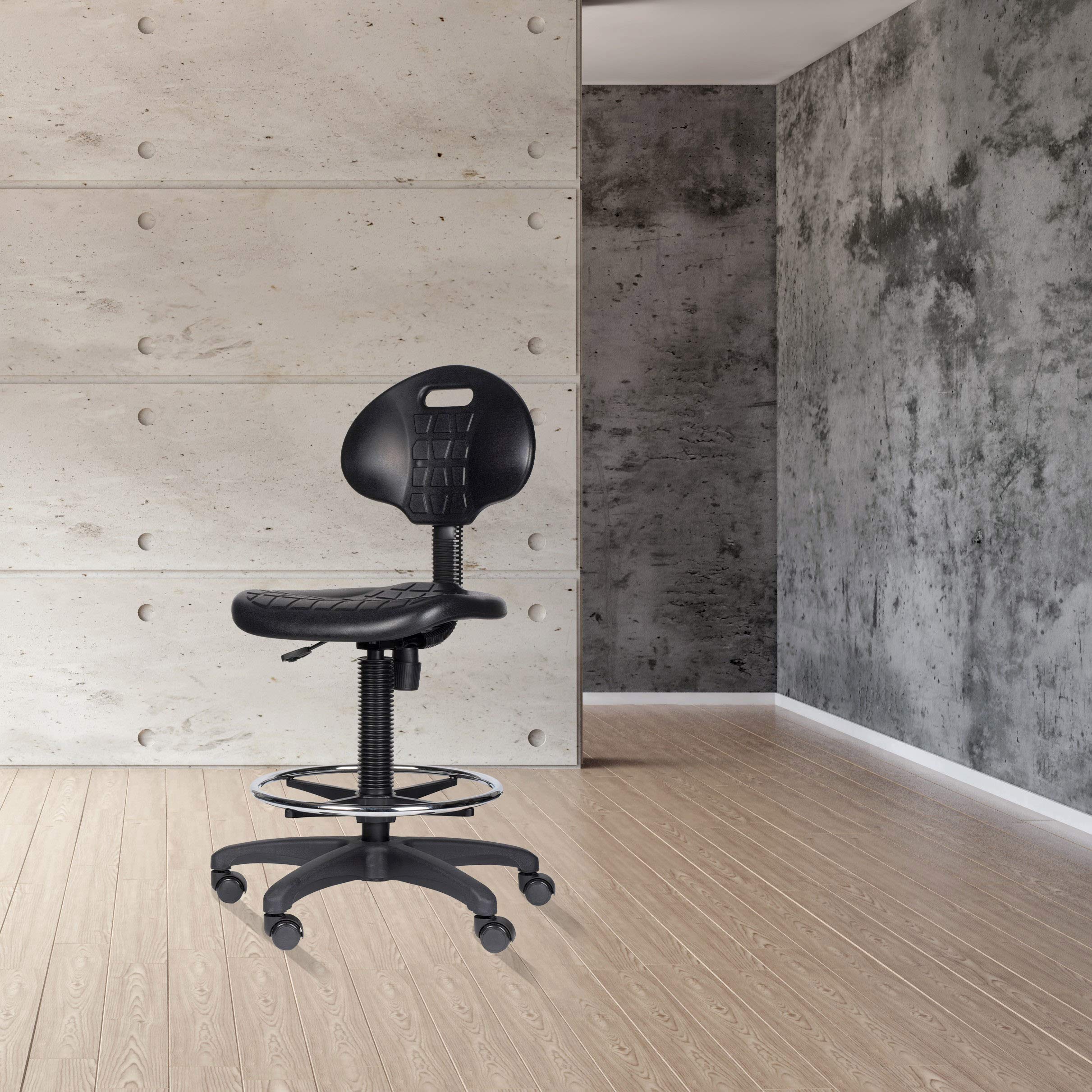 Height Adjustable Polyurethane Industrial Stool (Black, Armless, Stool ...