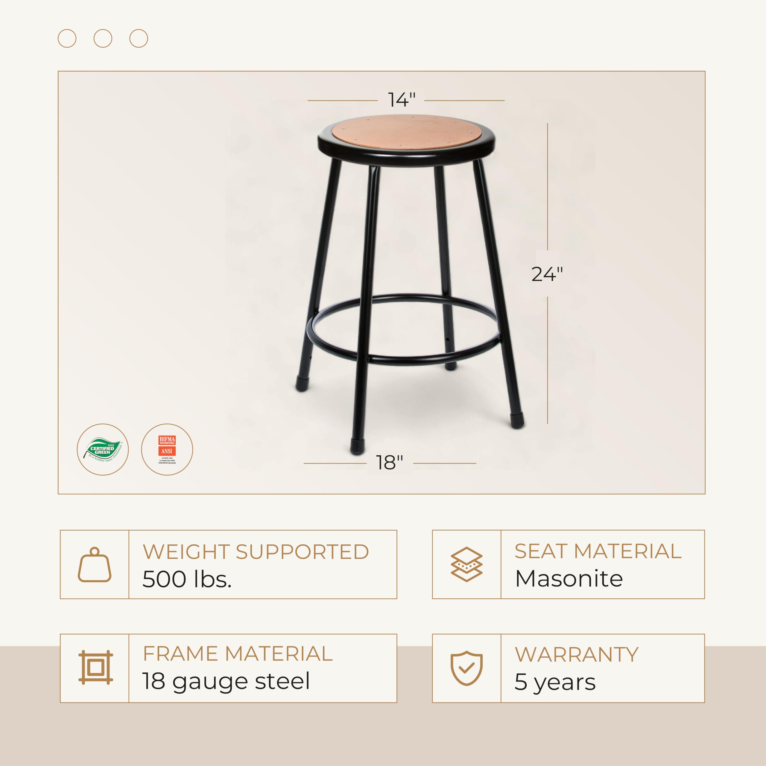 Premium Commercial-Grade All-Purpose Round Stool (24-inch Height, Black ...