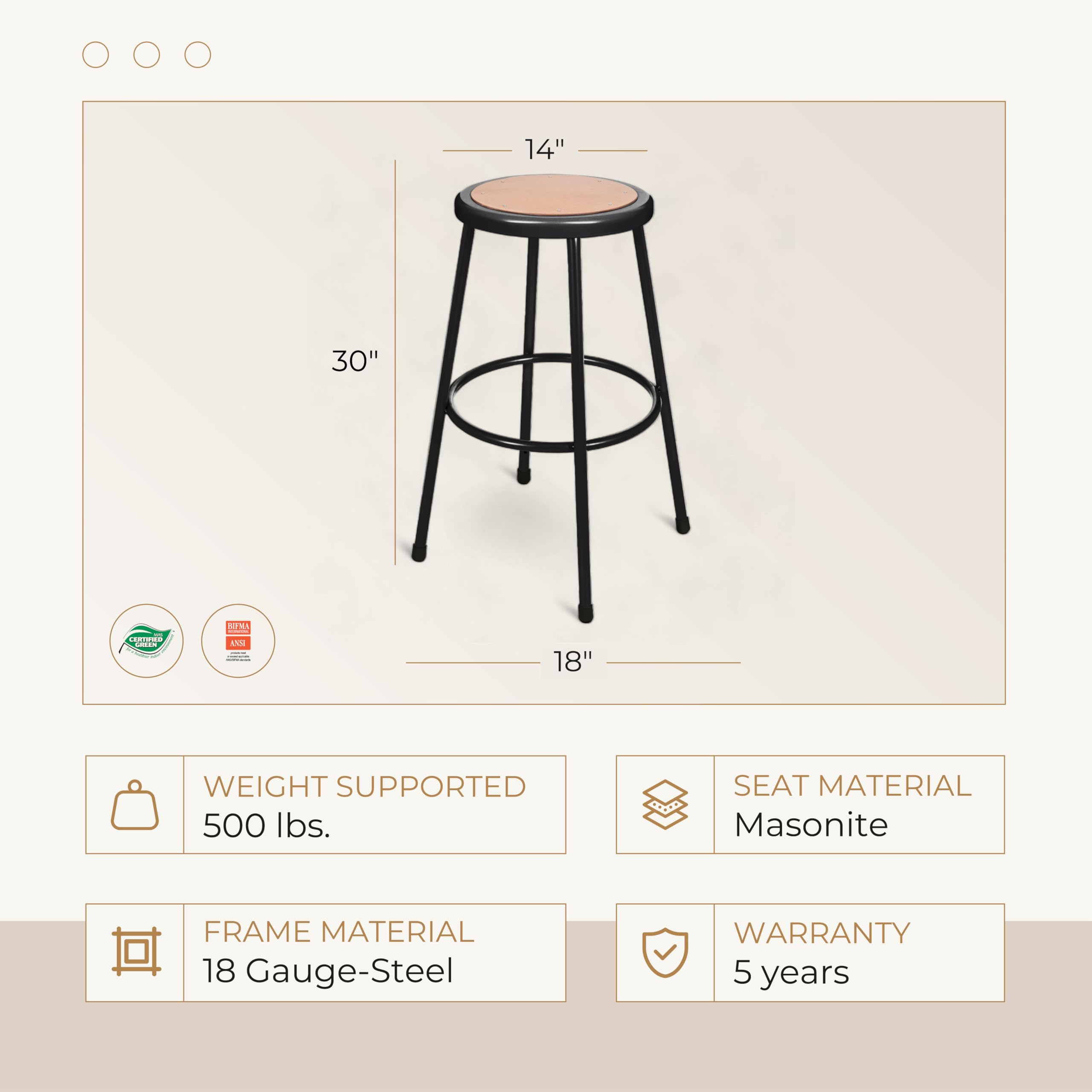 Premium Commercial-Grade All-Purpose Round Stool (30-inch Height, Black ...