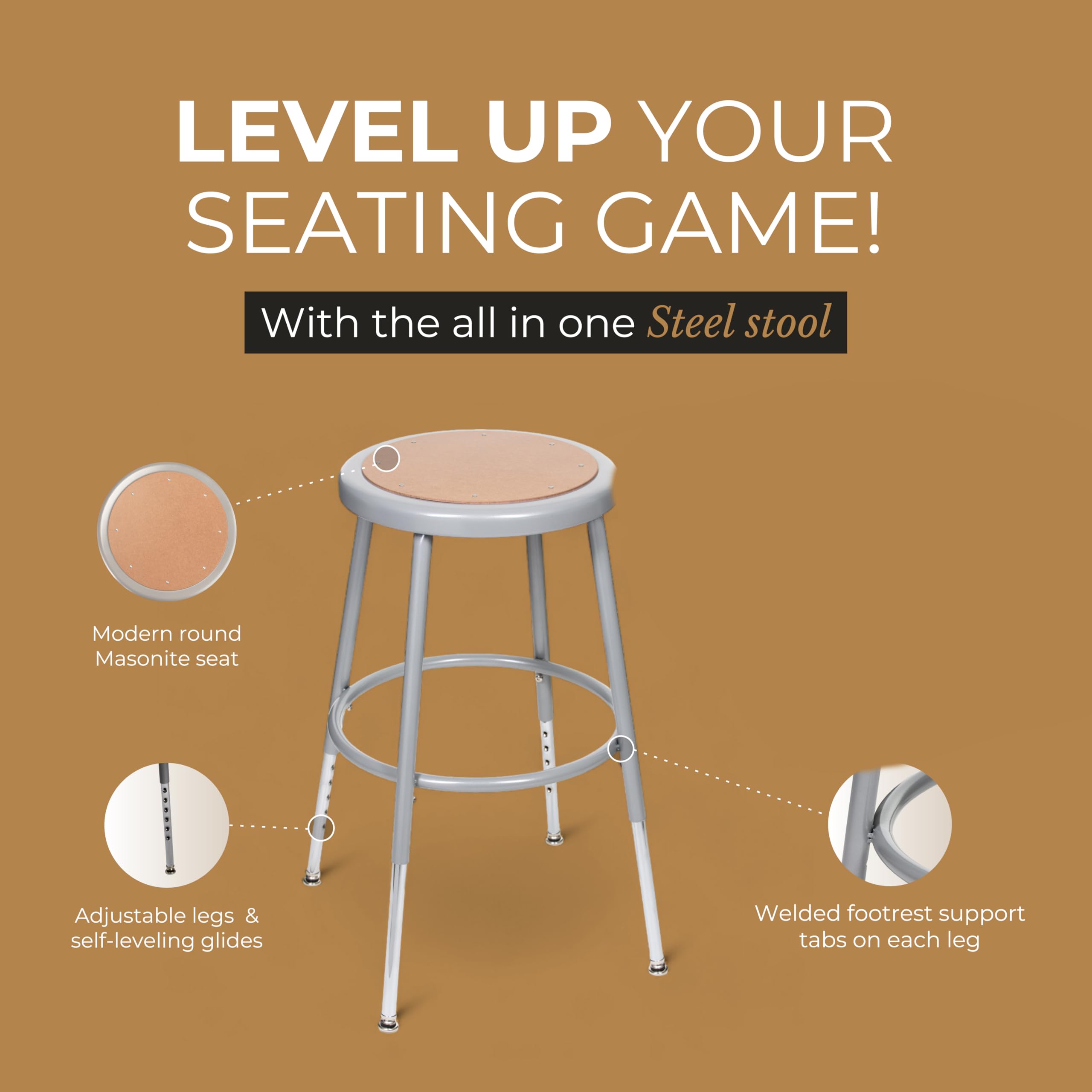 Premium Commercial-Grade All-Purpose Round Stool (Height-Adjustable, 18 ...