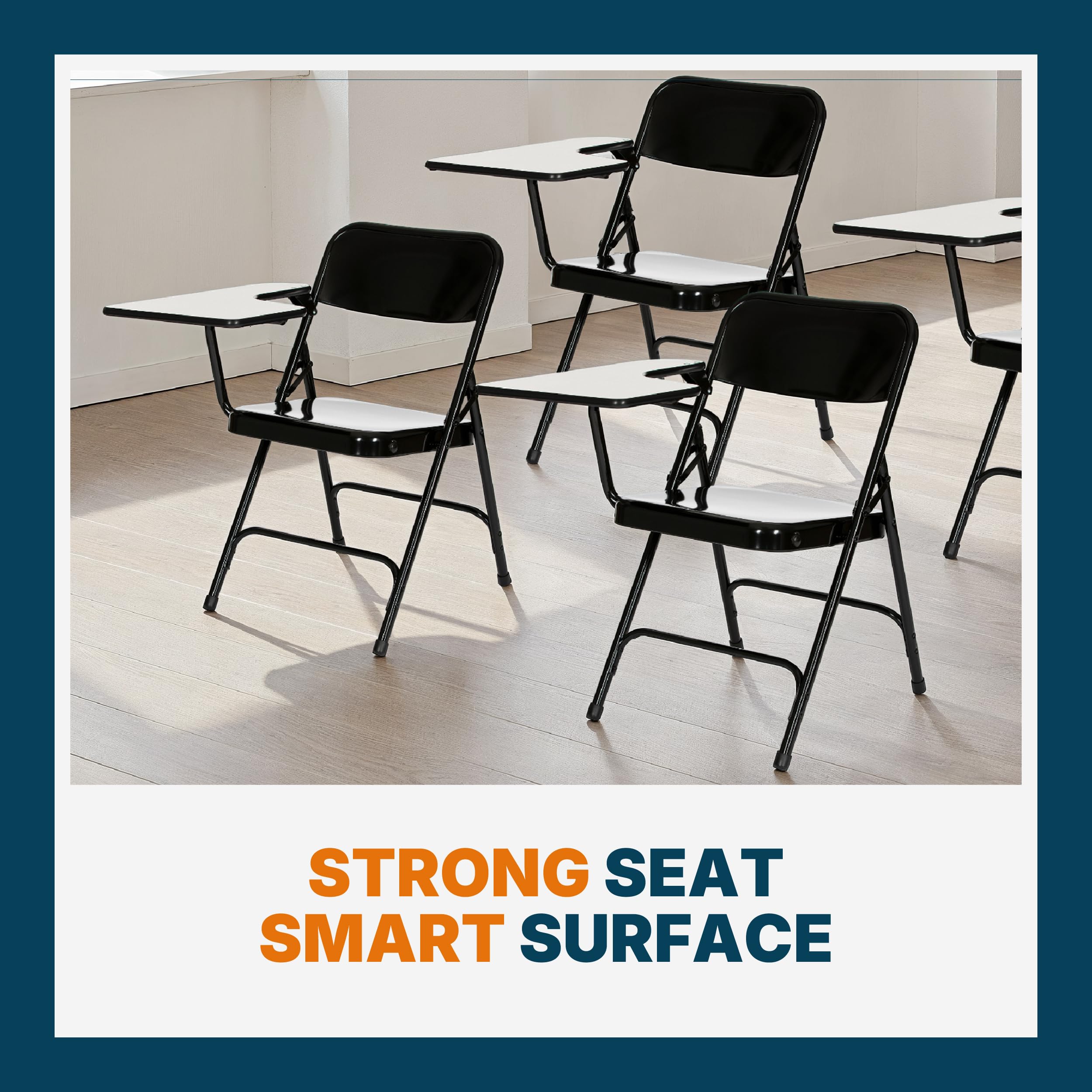 Heavy-Duty Folding Chairs with Tablet Arm, Steel Frame, Writing Surface ...