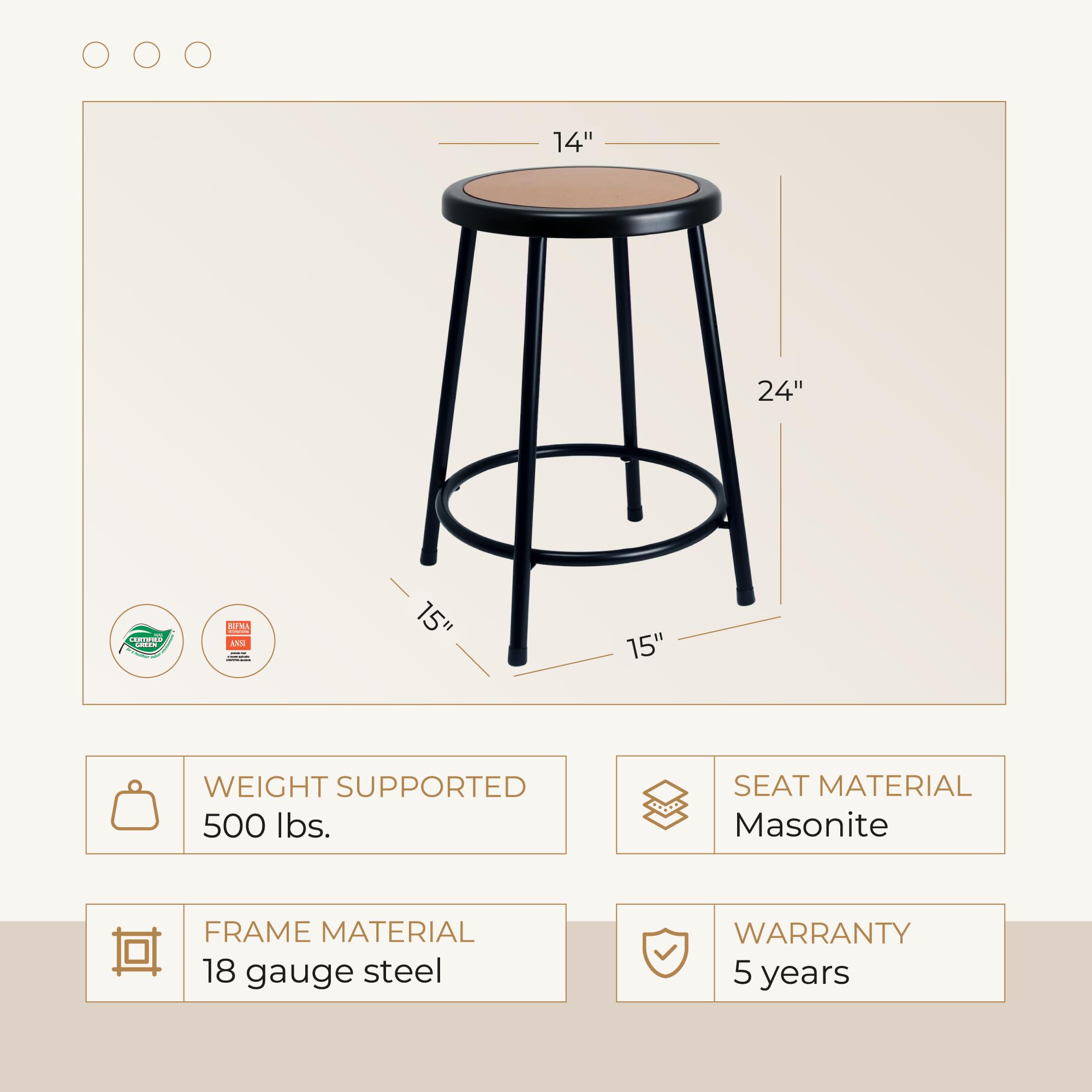 Premium Commercial-Grade All-Purpose Round Stool (24-inch Height, Black ...