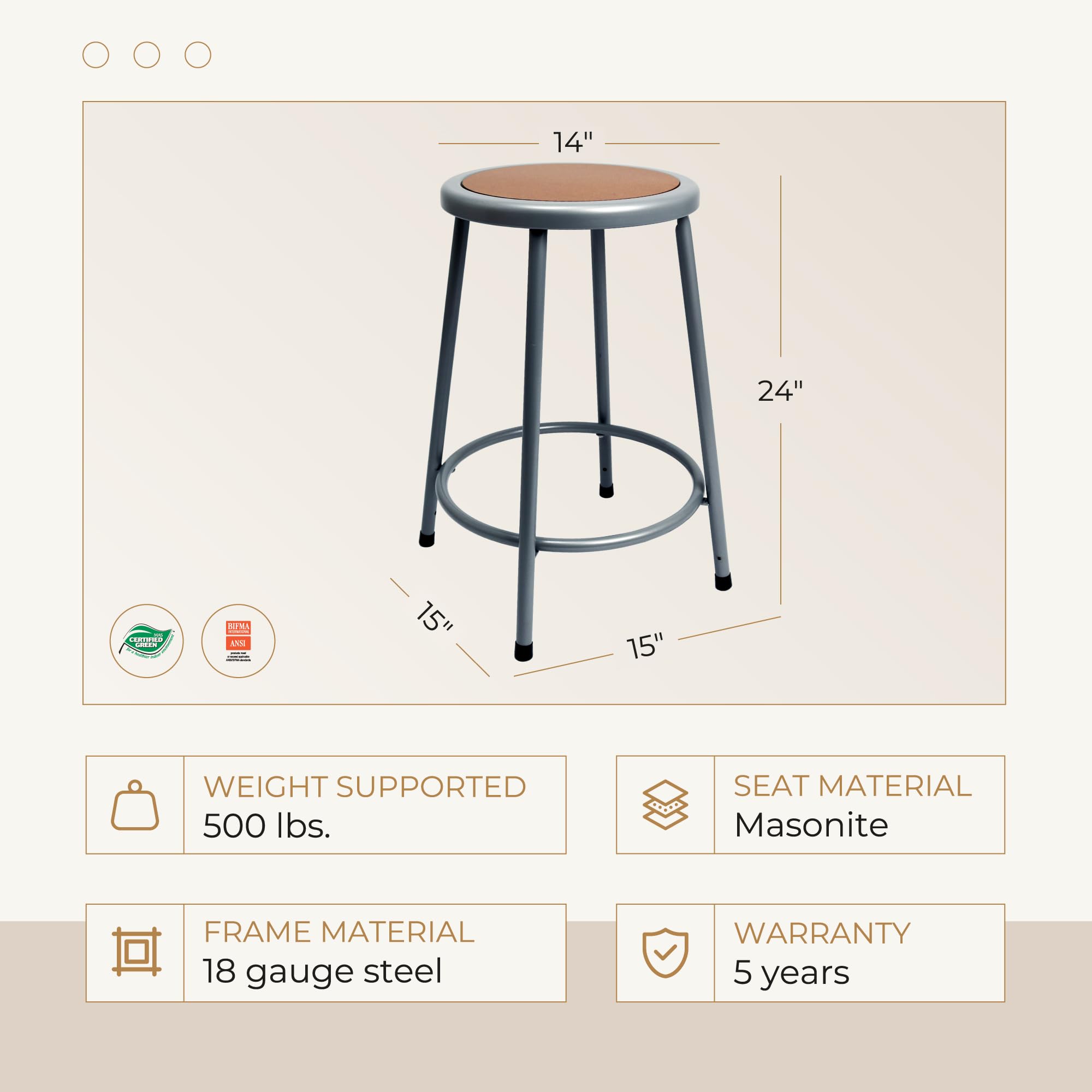 Premium Commercial-Grade All-Purpose Round Stool (24-inch Height, Gray ...