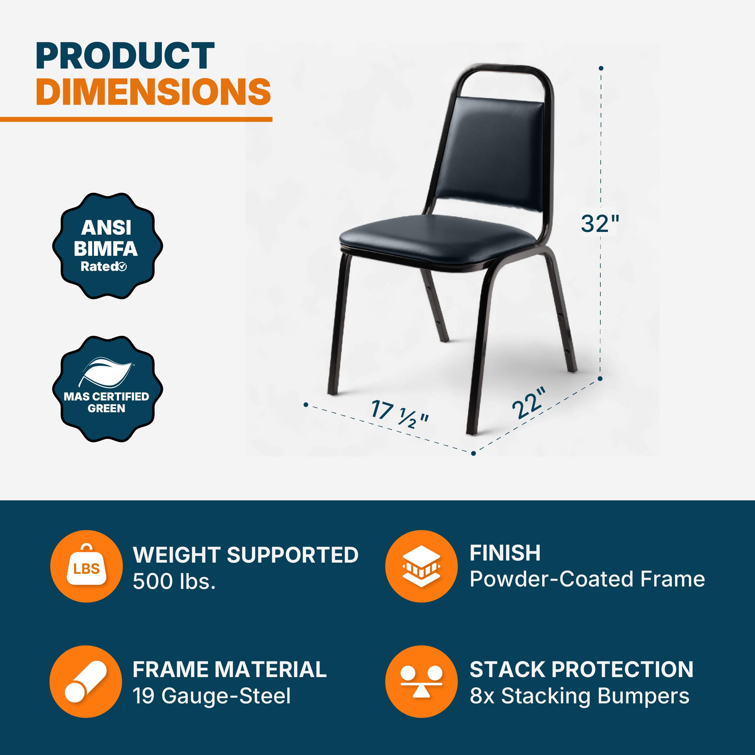 Banquet Chairs Premium Commercial Seating (4 Pack, Vinyl, Midnight Blue ...